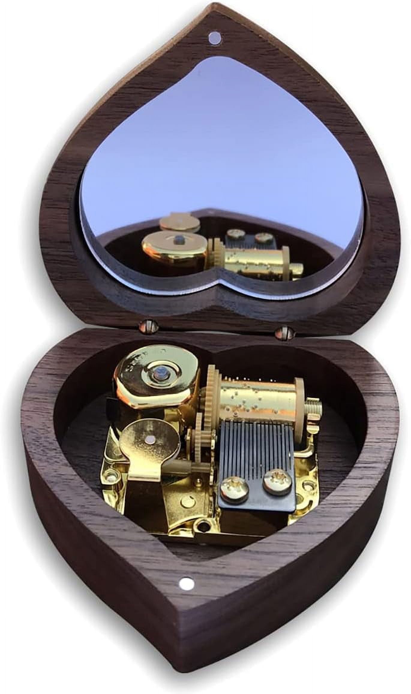Wooden Walnut Heart Shaped Wind Up Music Box With Sankyo Musical ...