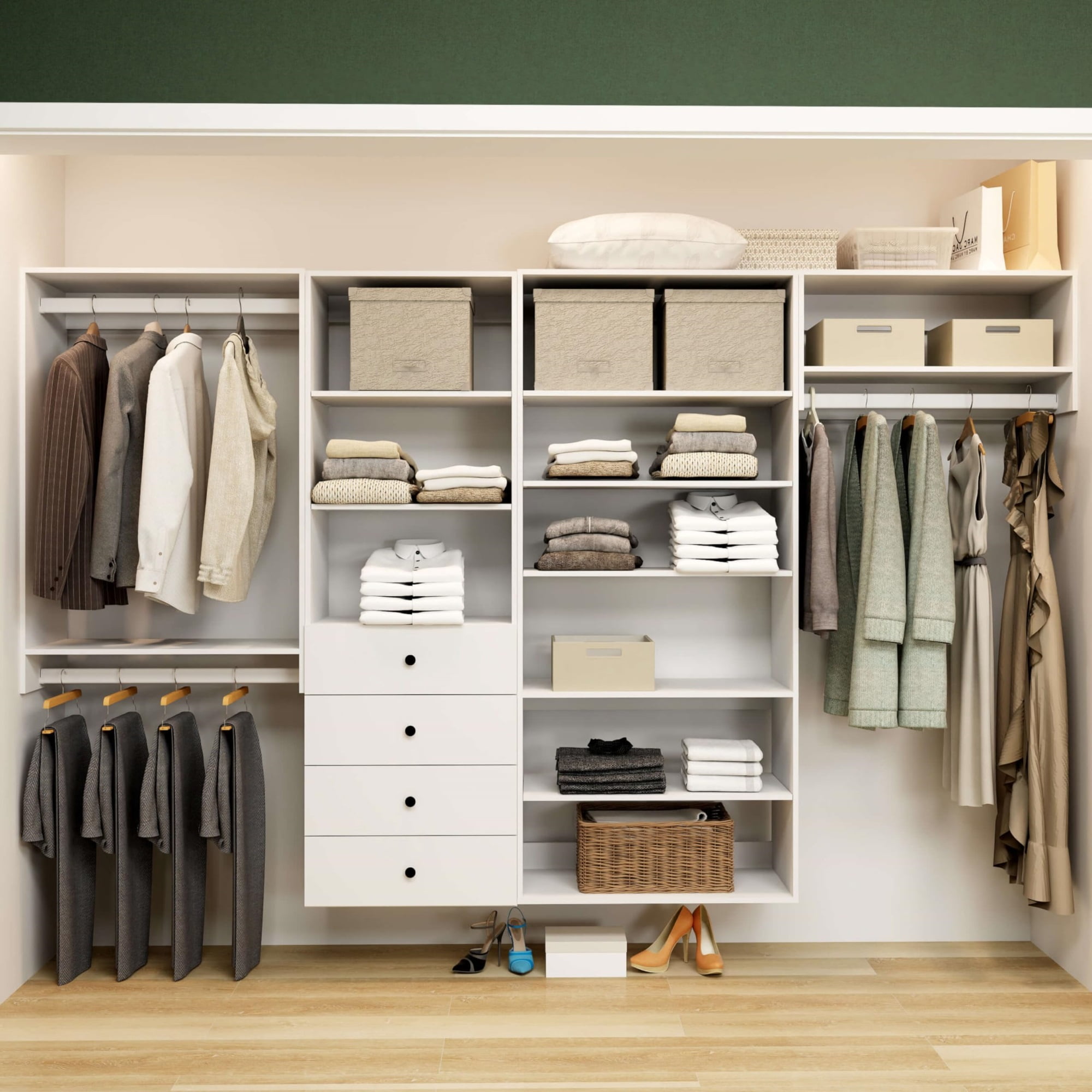 Wooden Wardrobe Closet Organizer System with Drawers, 71'H Clothing ...