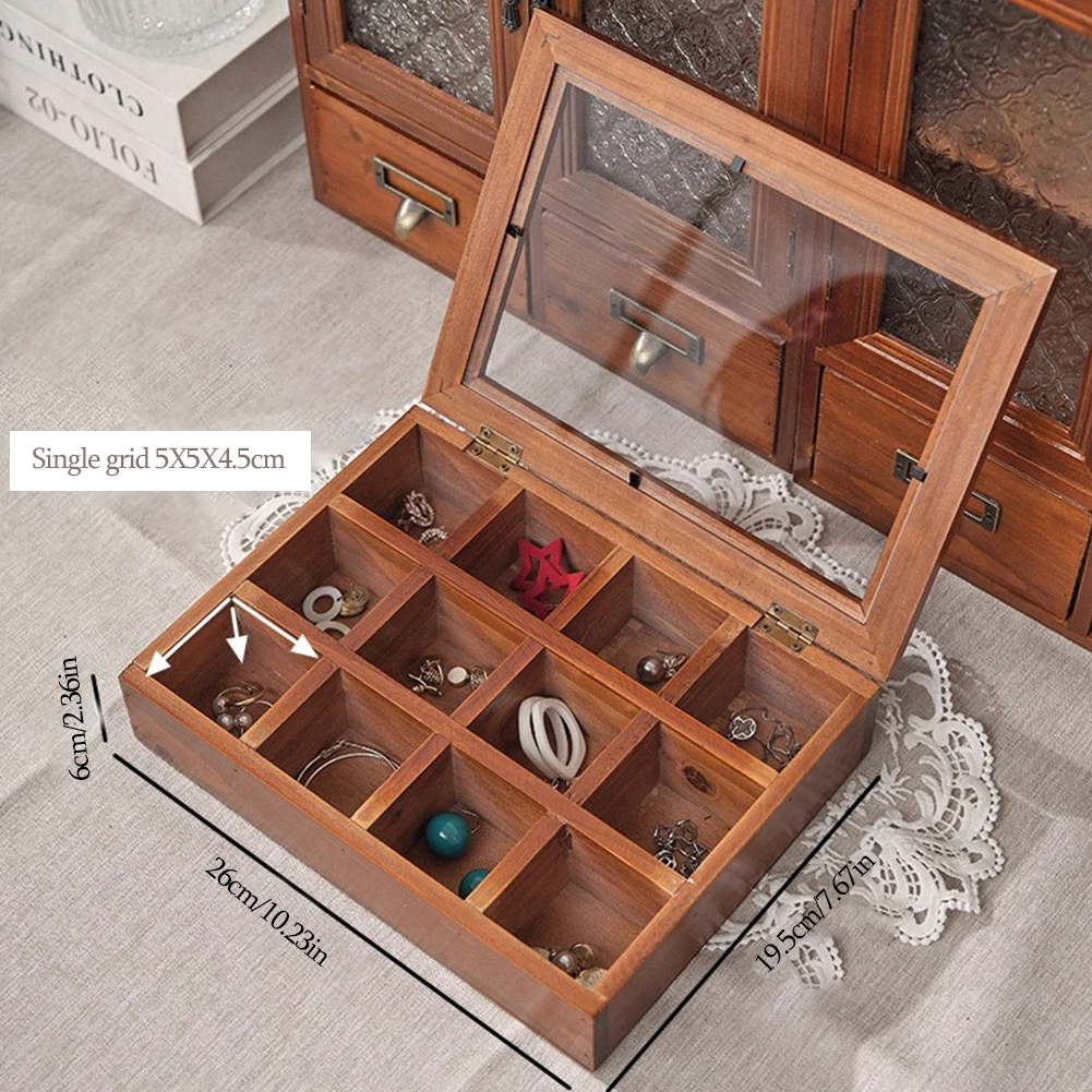 Wooden Watch Display Box with Transparent Lid Vintage Rings Earrings ...
