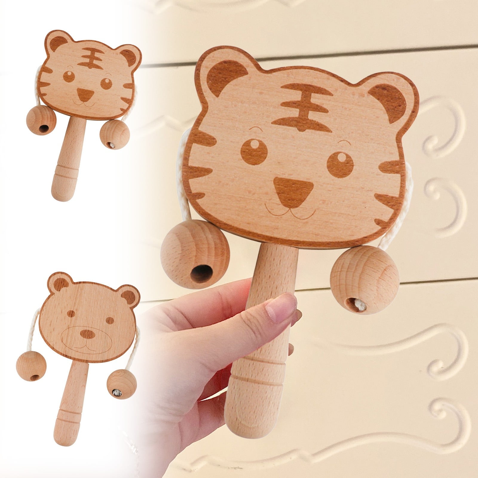 Wooden Wave Drum for Kids - Hand Cranked Musical Toy with Animal ...