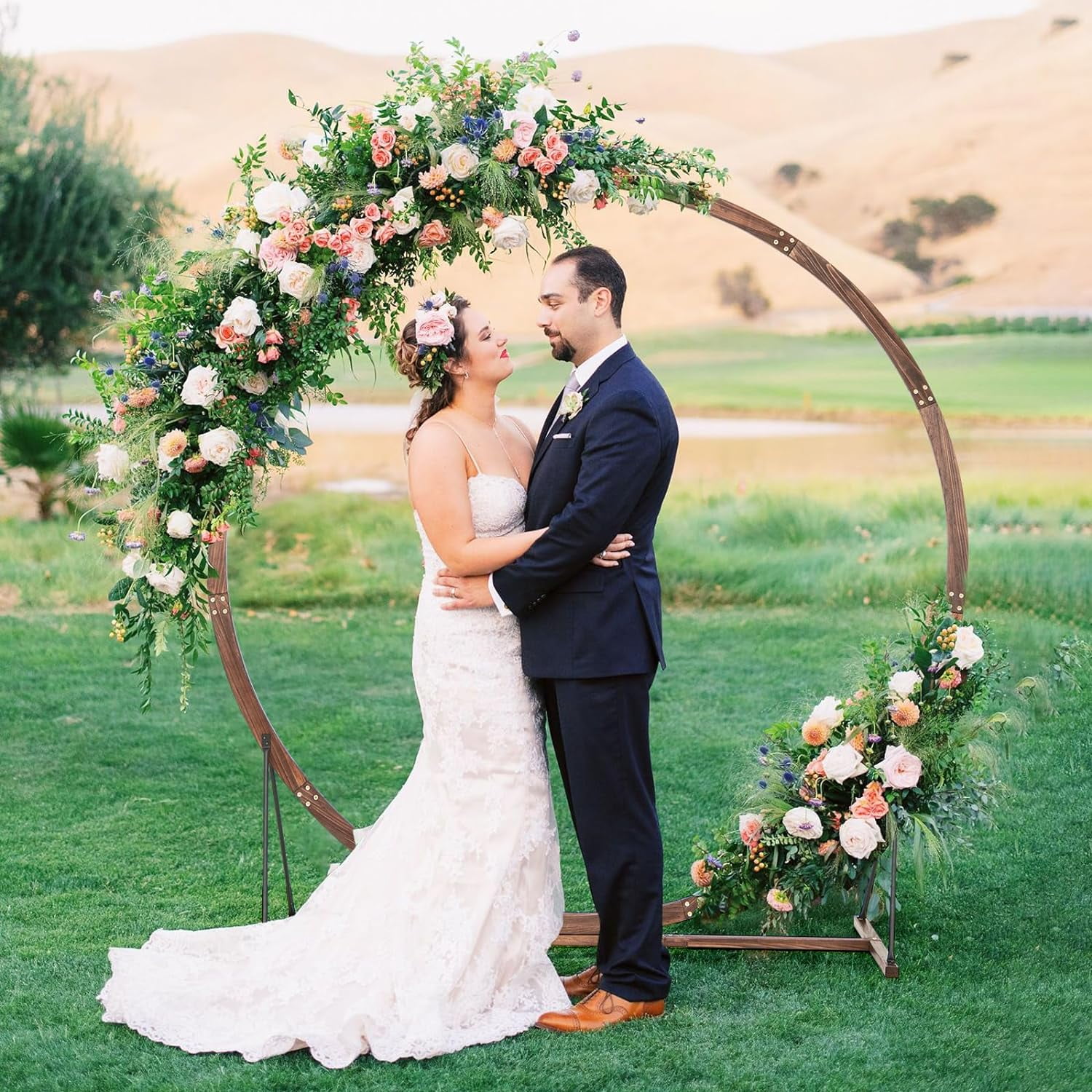 Wooden Wedding Arch for Ceremony, 7.4 FT Round Solid Wood Arbor for ...