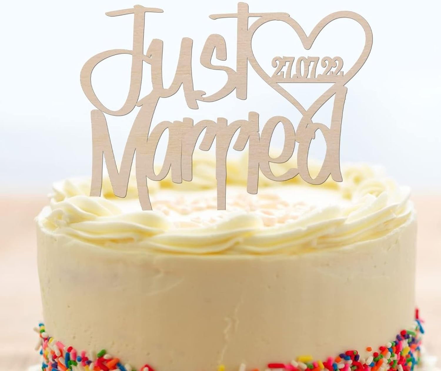 Wooden Wedding Cake Topper, Just Married with Date Cake Toppers ...