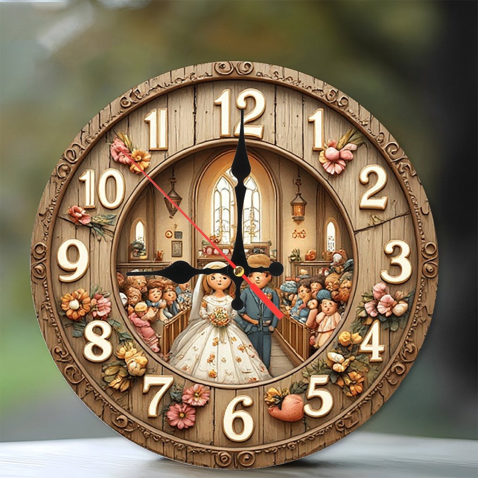 Wooden Wedding Couple Clock Wall Decor 10-Inch Silent Wooden Wall Clock ...