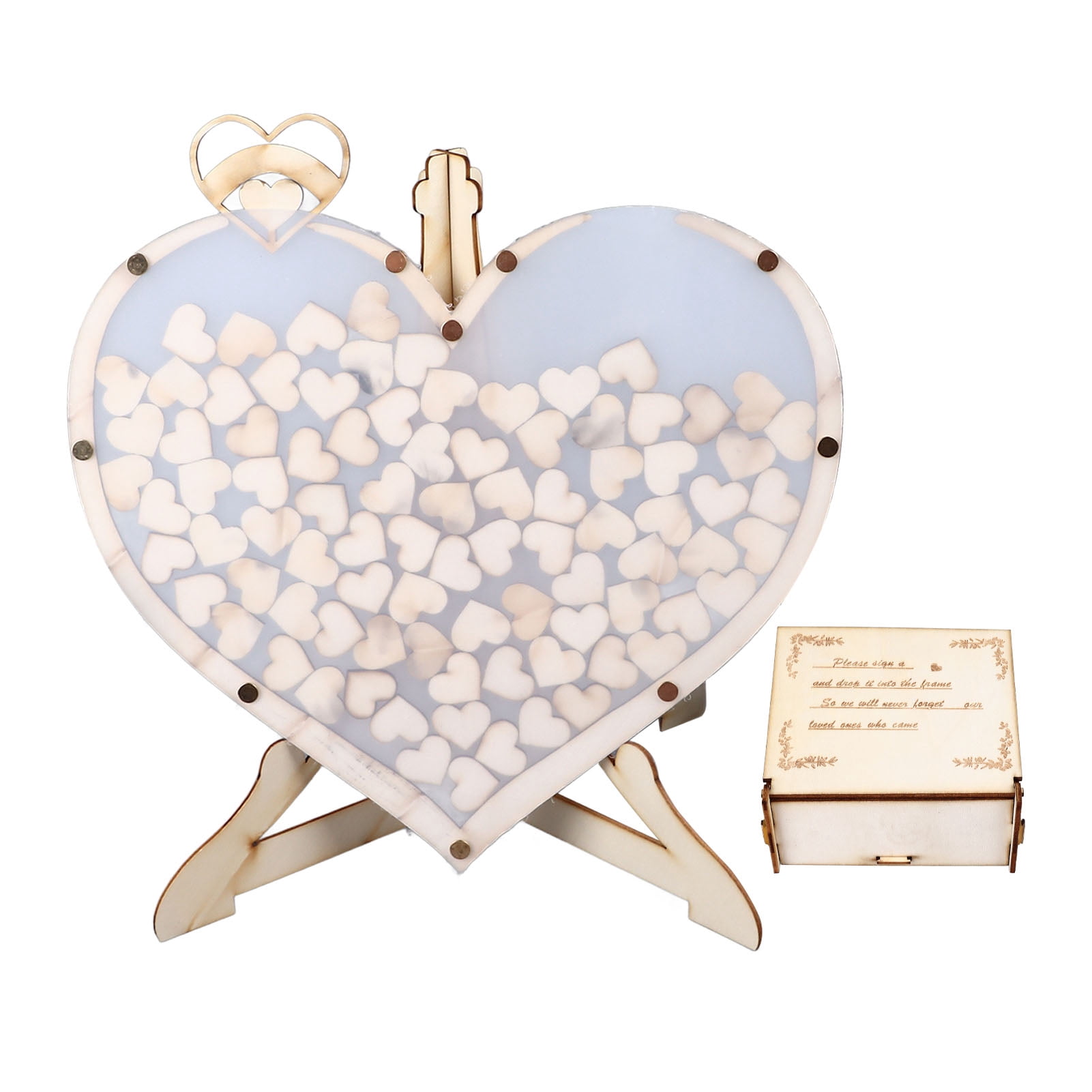 Wooden Wedding Frame Guest Book with Stand, 80 Wooden Hearts, Wedding ...