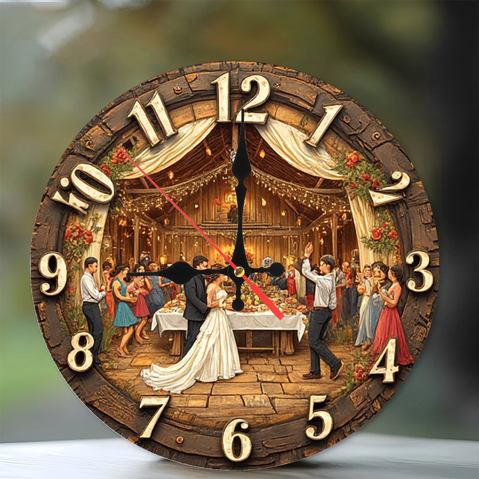 Wooden Wedding Reception Wall Clock Rustic Barn 10-Inch Silent Wooden ...
