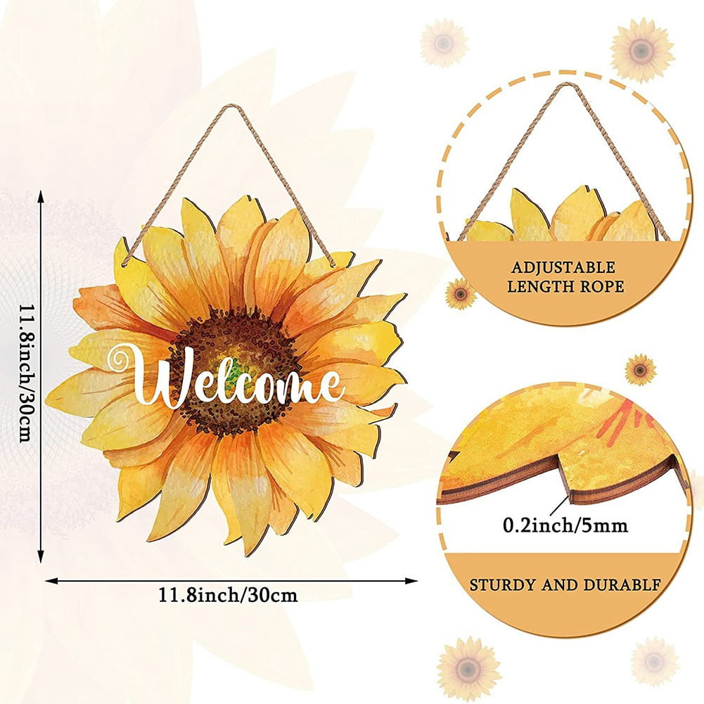 Wooden Welcome Door Hanger Sunflower Style for The Front Door ...