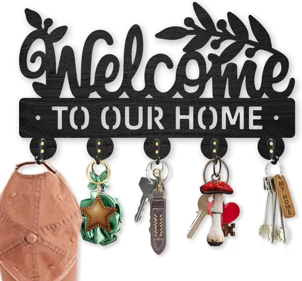 Wooden Welcome Message Sign Key Hook Welcome to Our Home Key Rack for ...