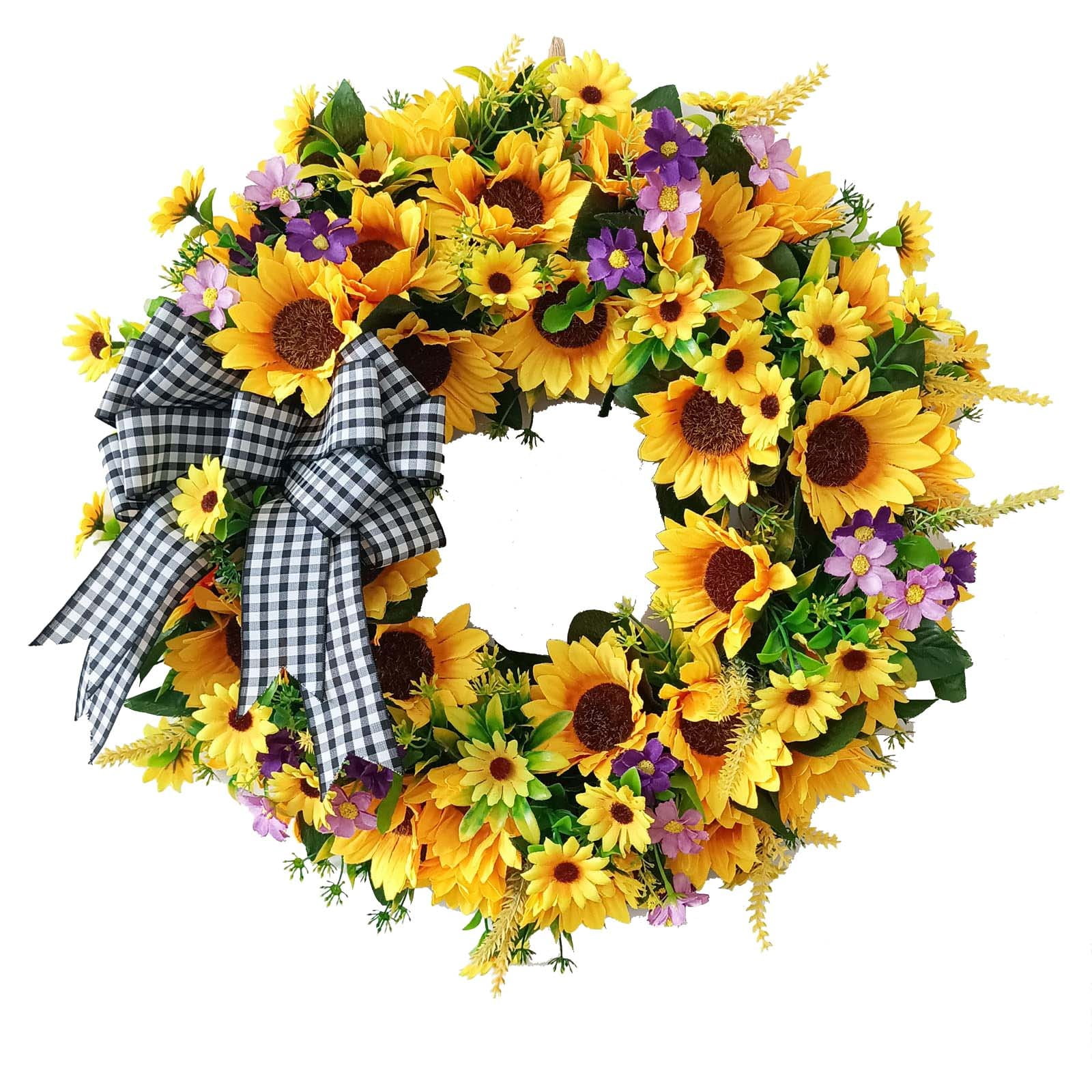 Wooden Welcome Plaque, Casaio Artificial Sunflower Wreath For Front ...
