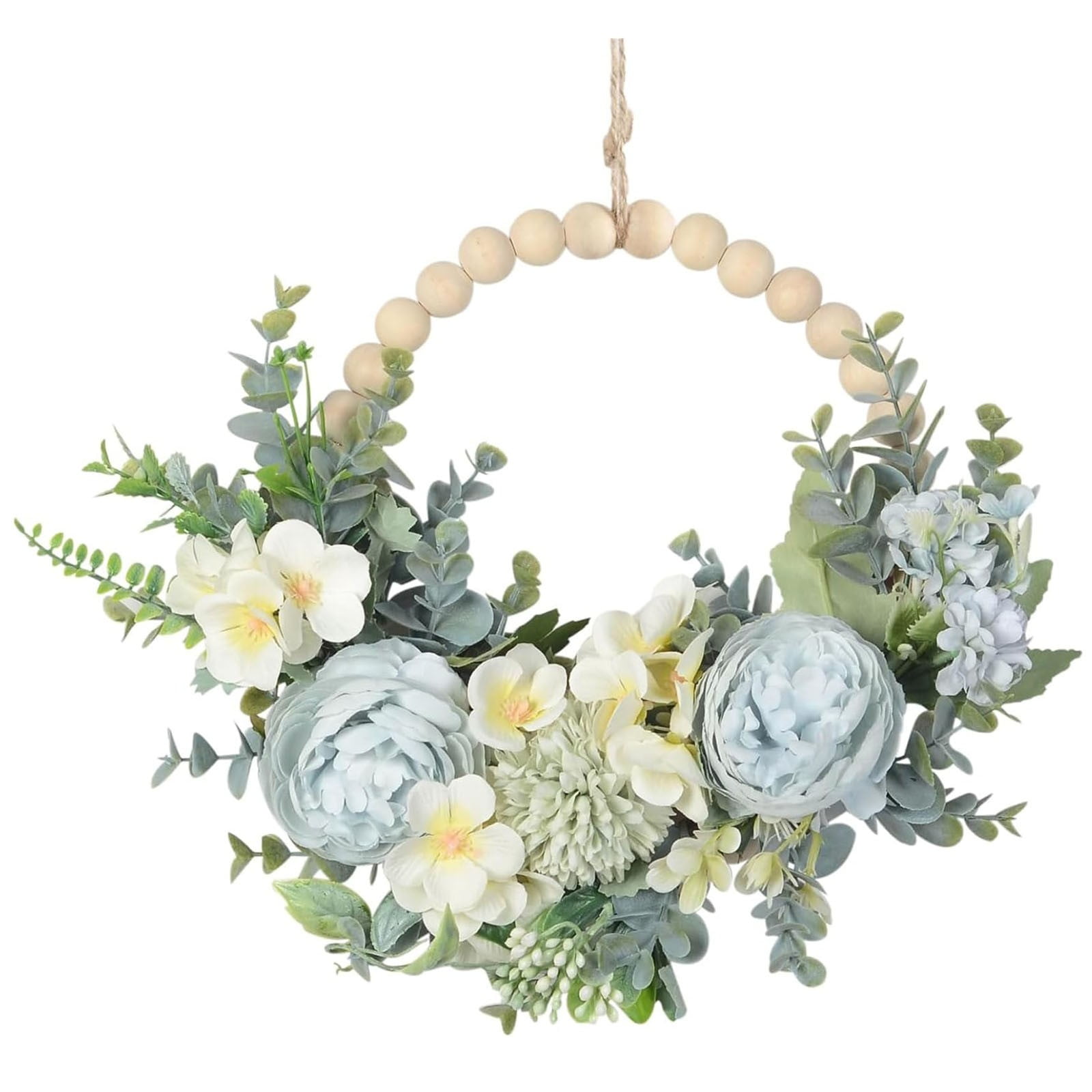 Wooden Welcome Plaque, Casaio Blue Wreath Spring Wreaths For Front Door ...