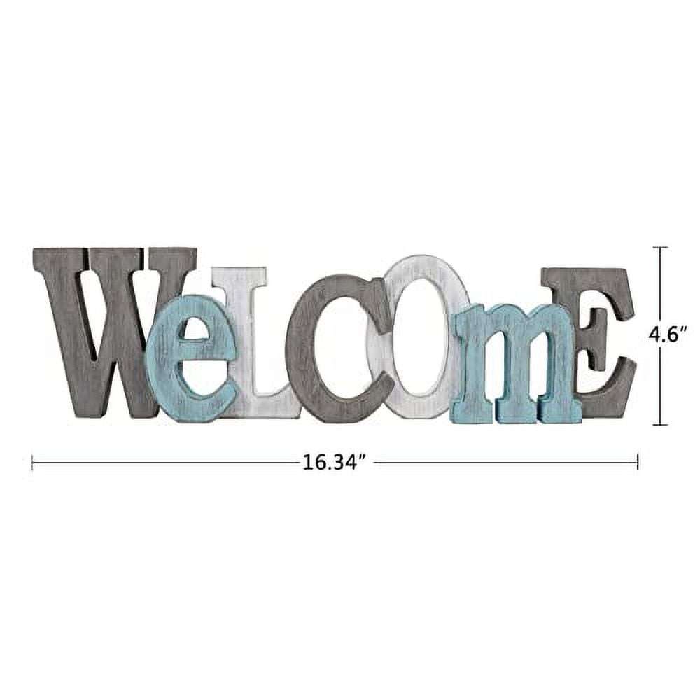 Wooden Welcome Sign Aqua Hanging Block Letters Sign Rustic Freestanding ...