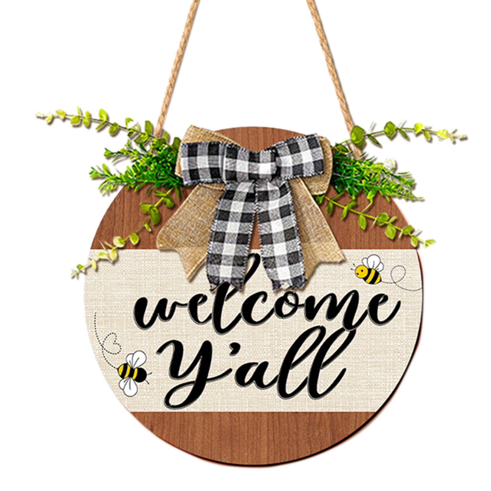 Wooden Welcome Sign Round Garden Hanging Plaque With Greenery Design ...