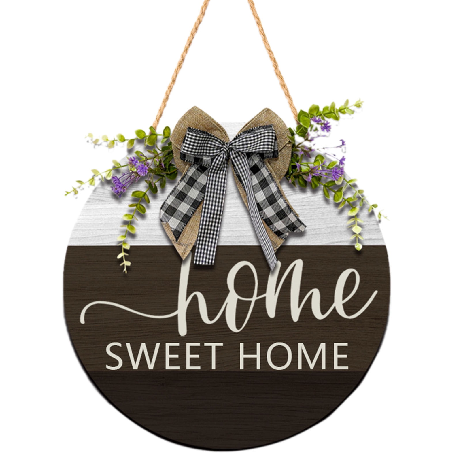 Wooden Welcome Sign Round Garden Hanging Plaque With Greenery Design ...