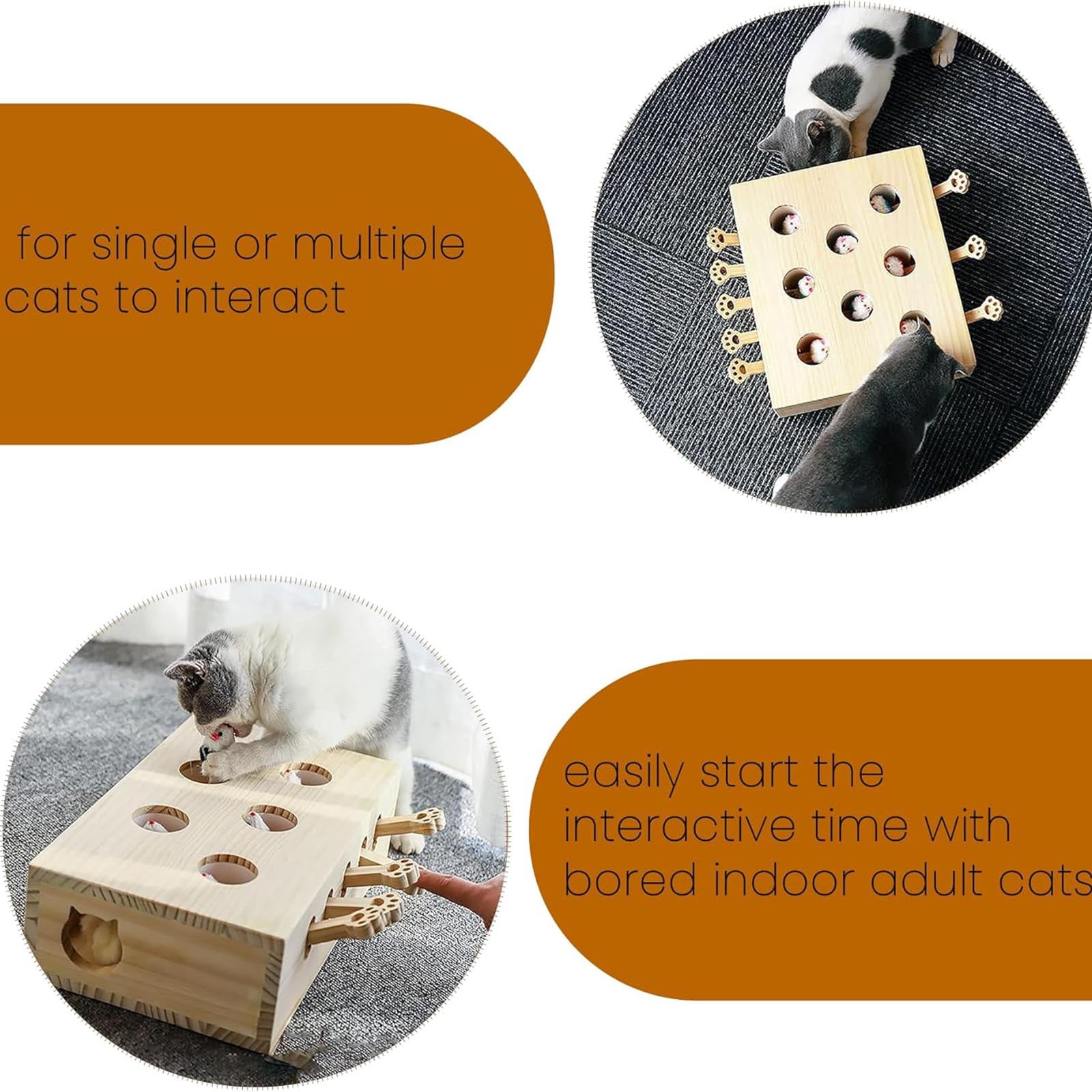 Wooden Whack-A-Mole Toy Interactive Toy For Bored Indoor Cats, 5 Holes ...