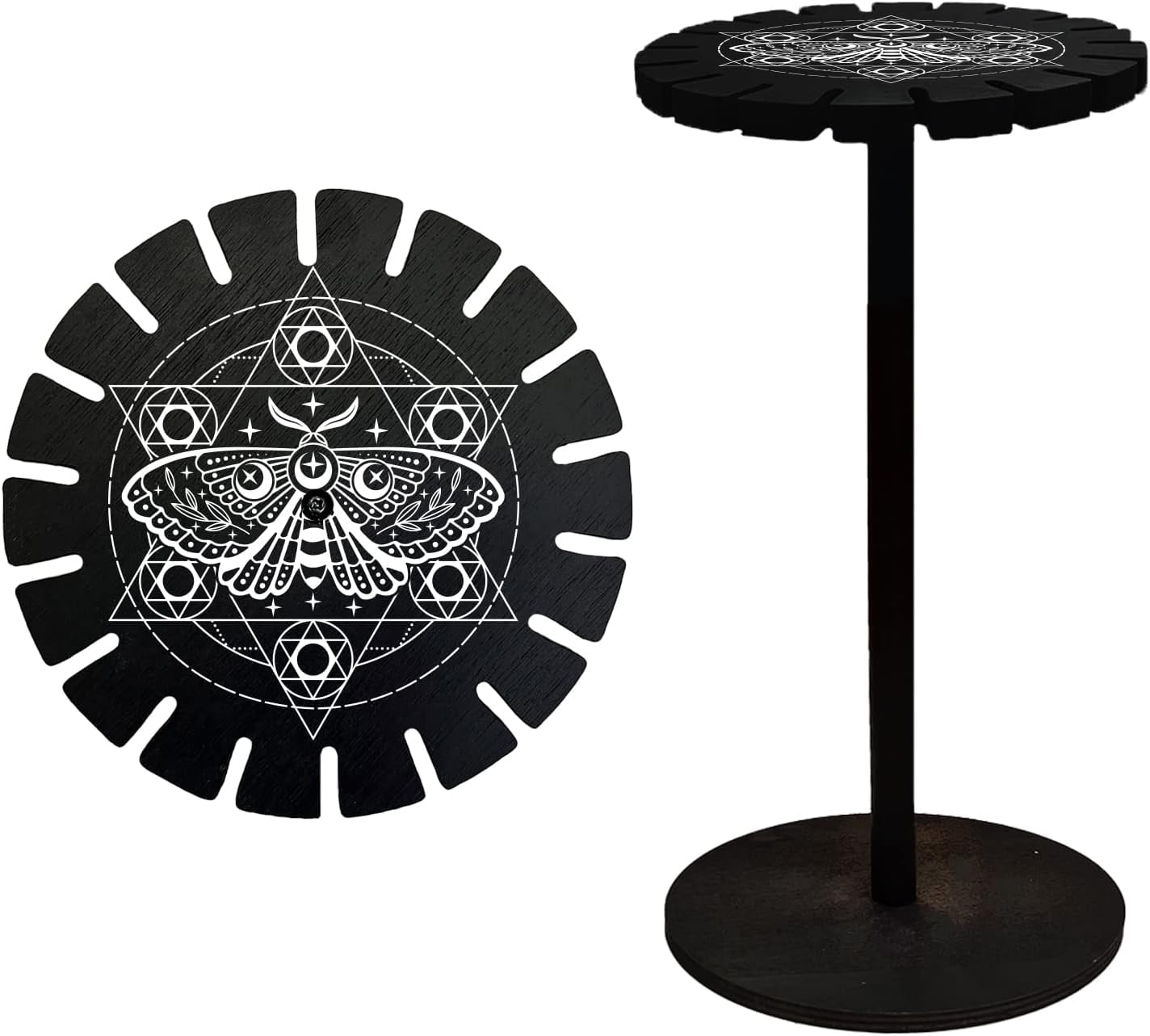 Wooden Wheel Wooden Display Shelf Black Holder Stand Rustic Divination ...