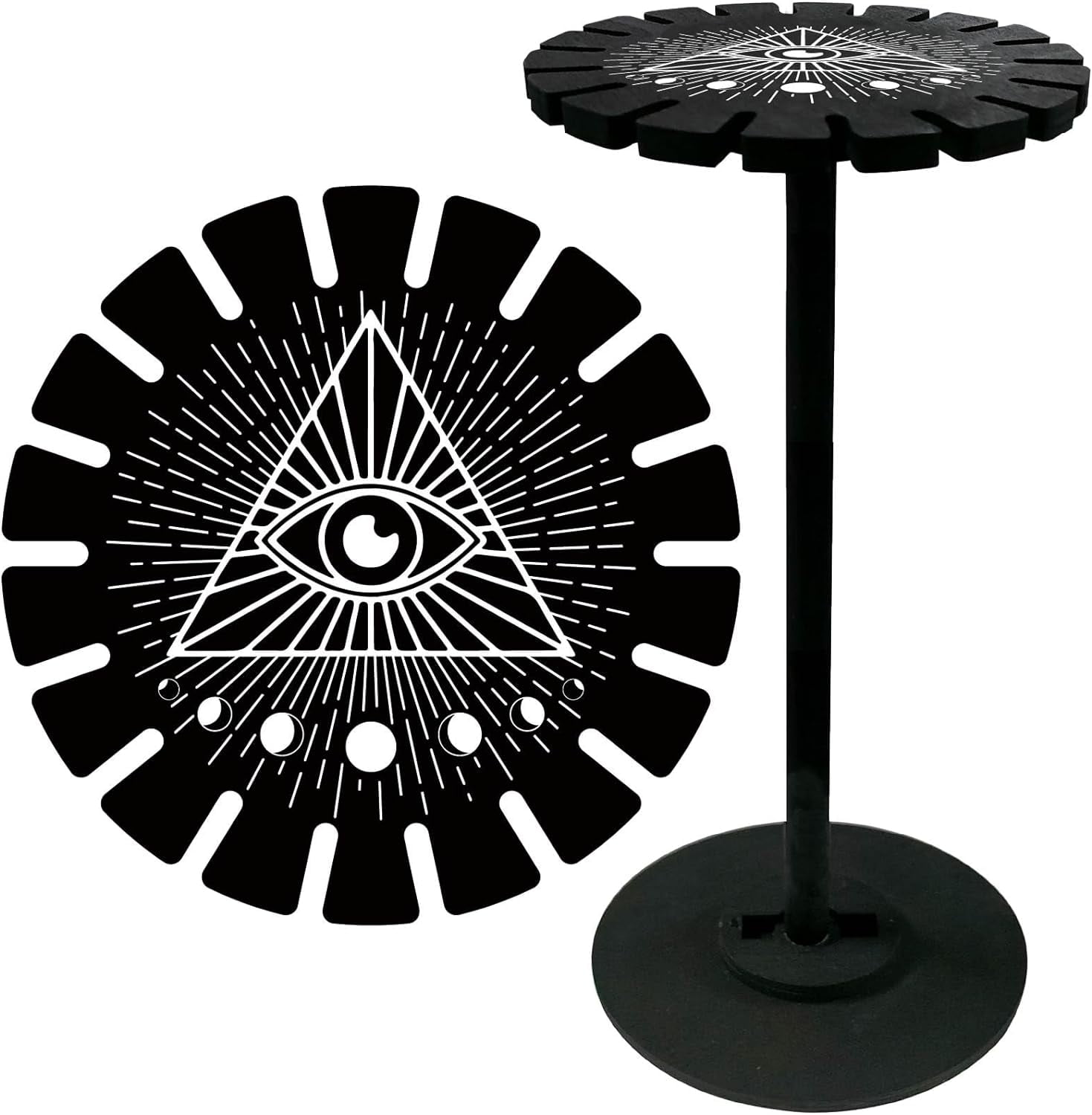 Wooden Wheel Wooden Display Shelf Black Holder Stand Rustic Divination ...