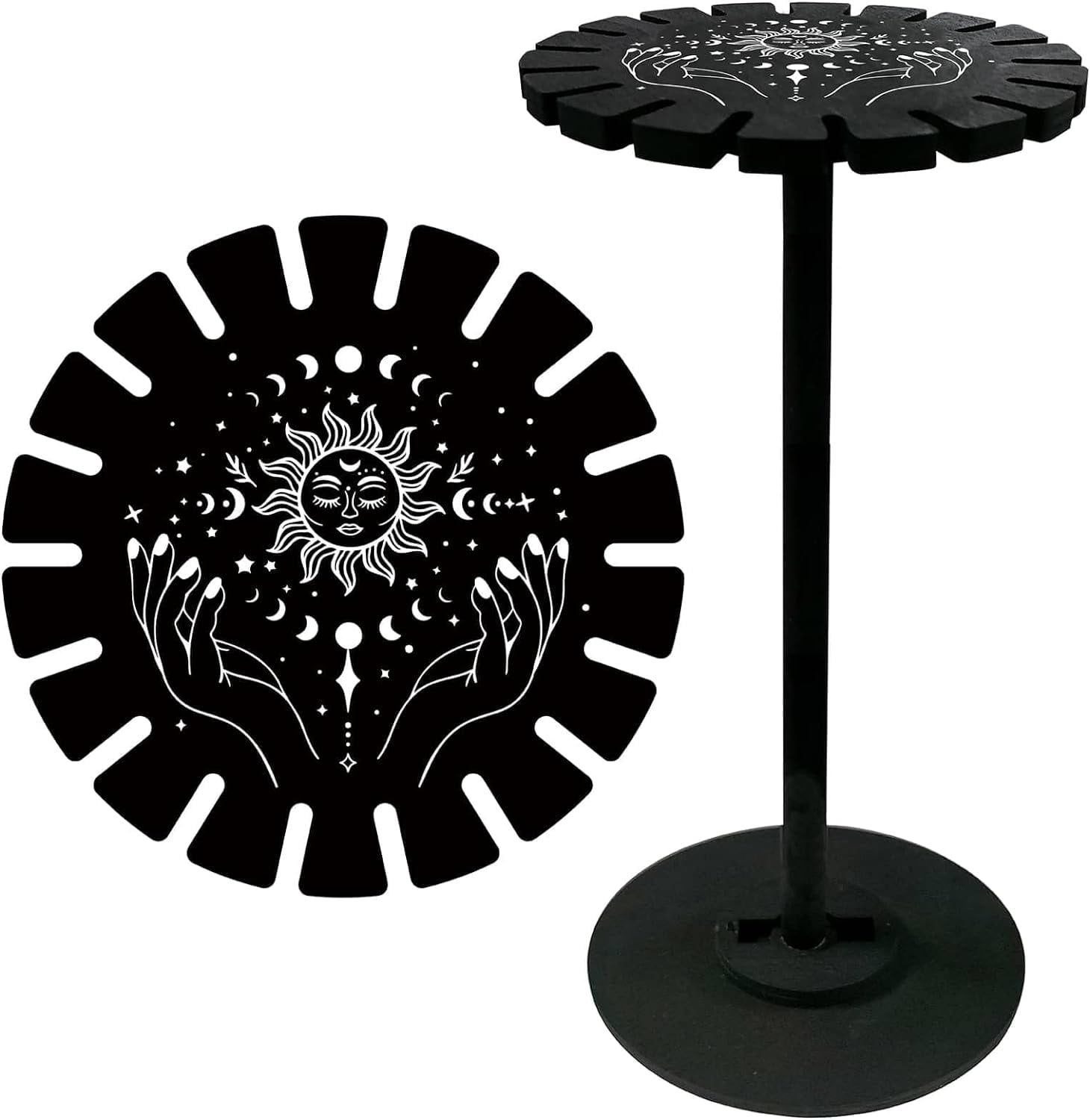 Wooden Wheel Wooden Display Shelf Black Holder Stand Rustic Divination ...