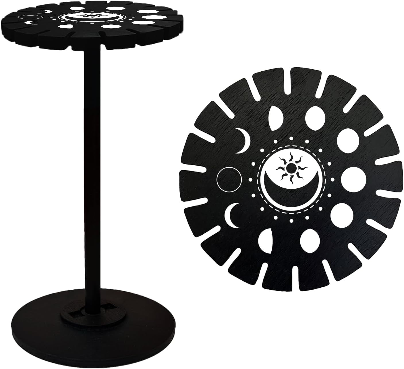 Wooden Wheel Wooden Display Shelf Black Holder Stand Rustic Divination ...