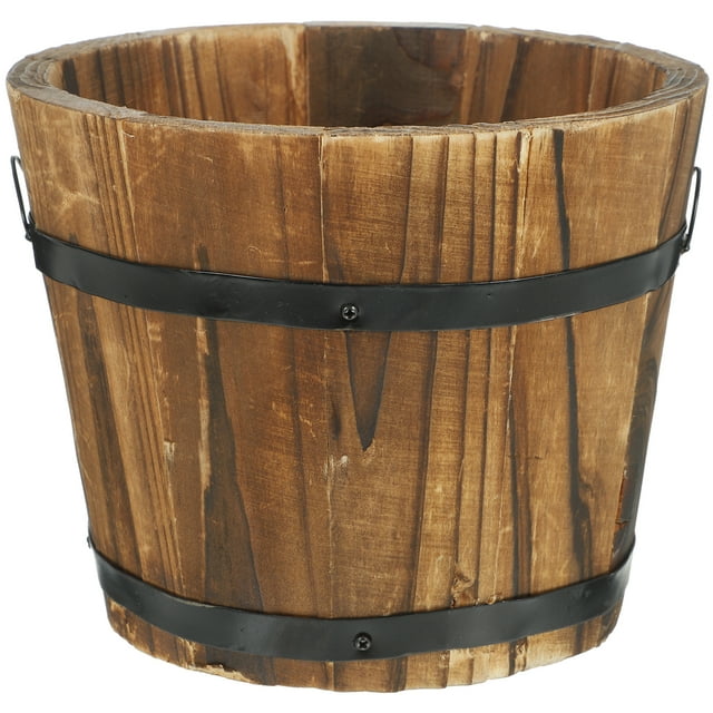 Wooden Whiskey Barrel Planter Garden Pot with Handle Rustic Box ...