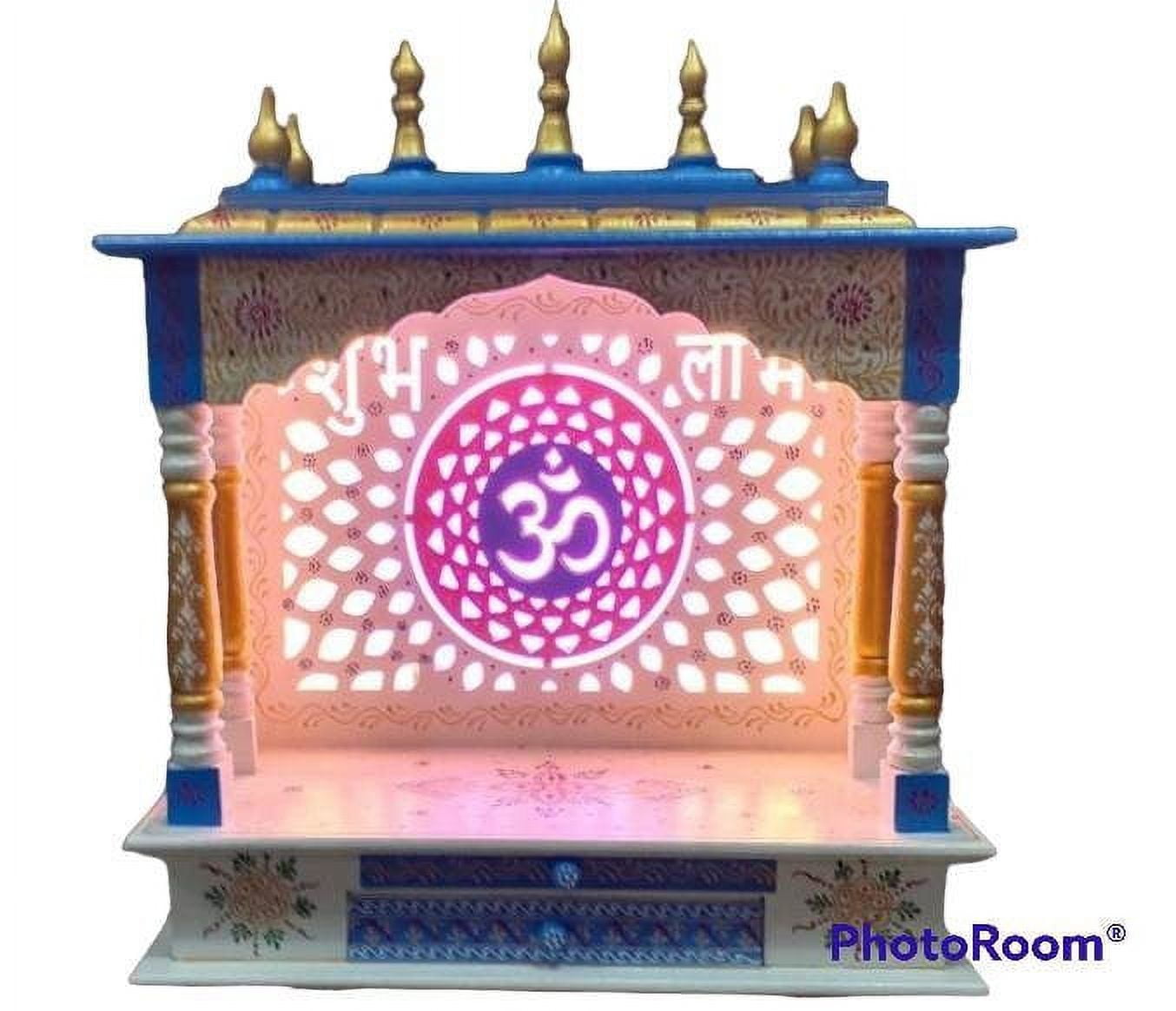 Wooden White LED Mandir With Backdrop Lights / Temple for Home Amd ...