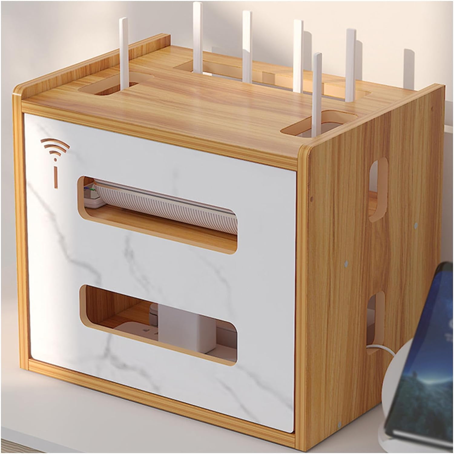 Wooden WiFi Router Storage Box & Shelf - Modem & Cable Organizer ...
