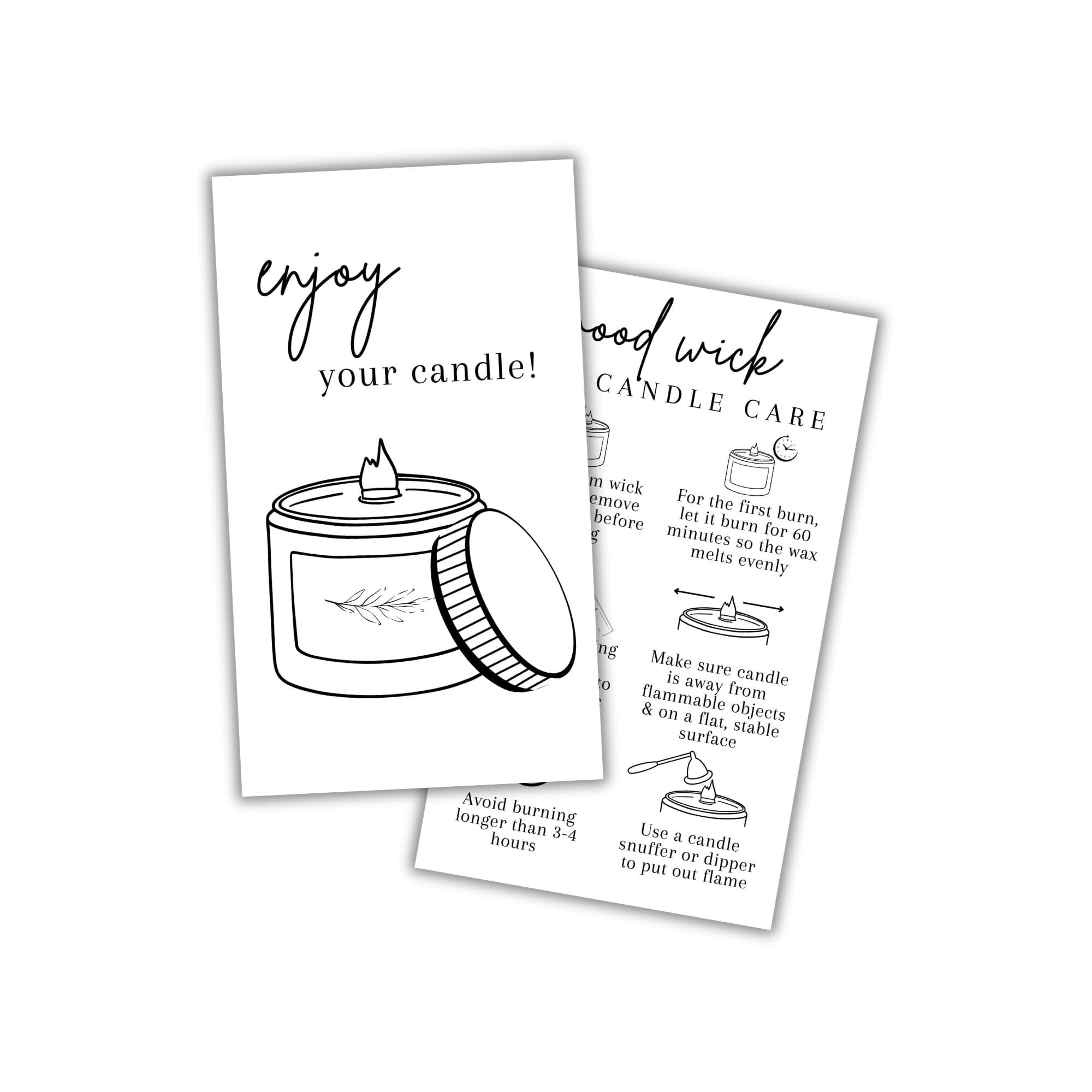 Wooden Wick Candle Care Instruction Cards 50pk 2x3.5 Wood Burning ...