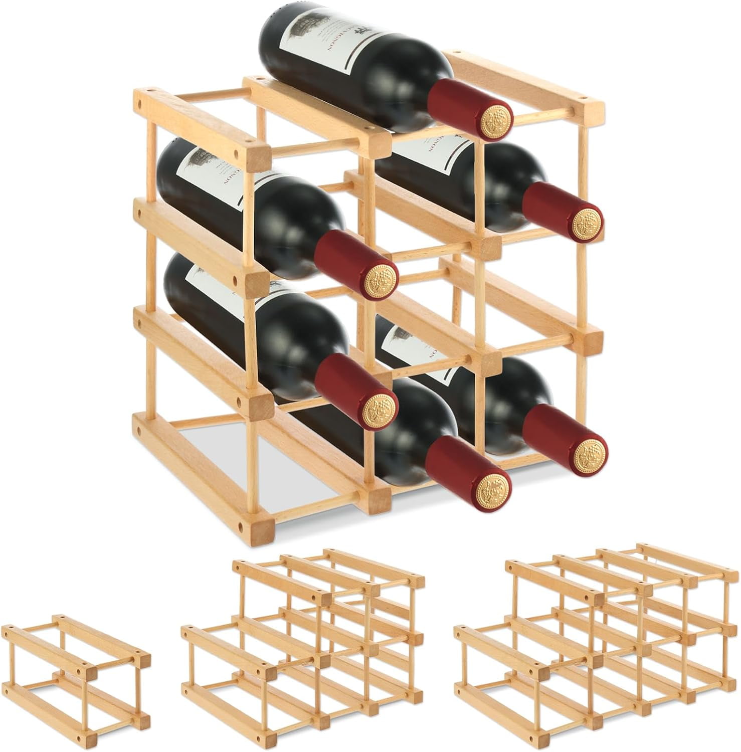 Wooden Wine Rack, 12-Bottle Stackable Wooden Wine Rack, Stackable ...