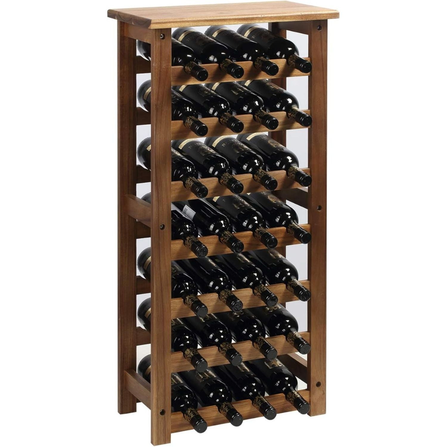 Wooden Wine Rack, 7 Tire Floor Wine Storage Rack, 28 Bottles Holder ...