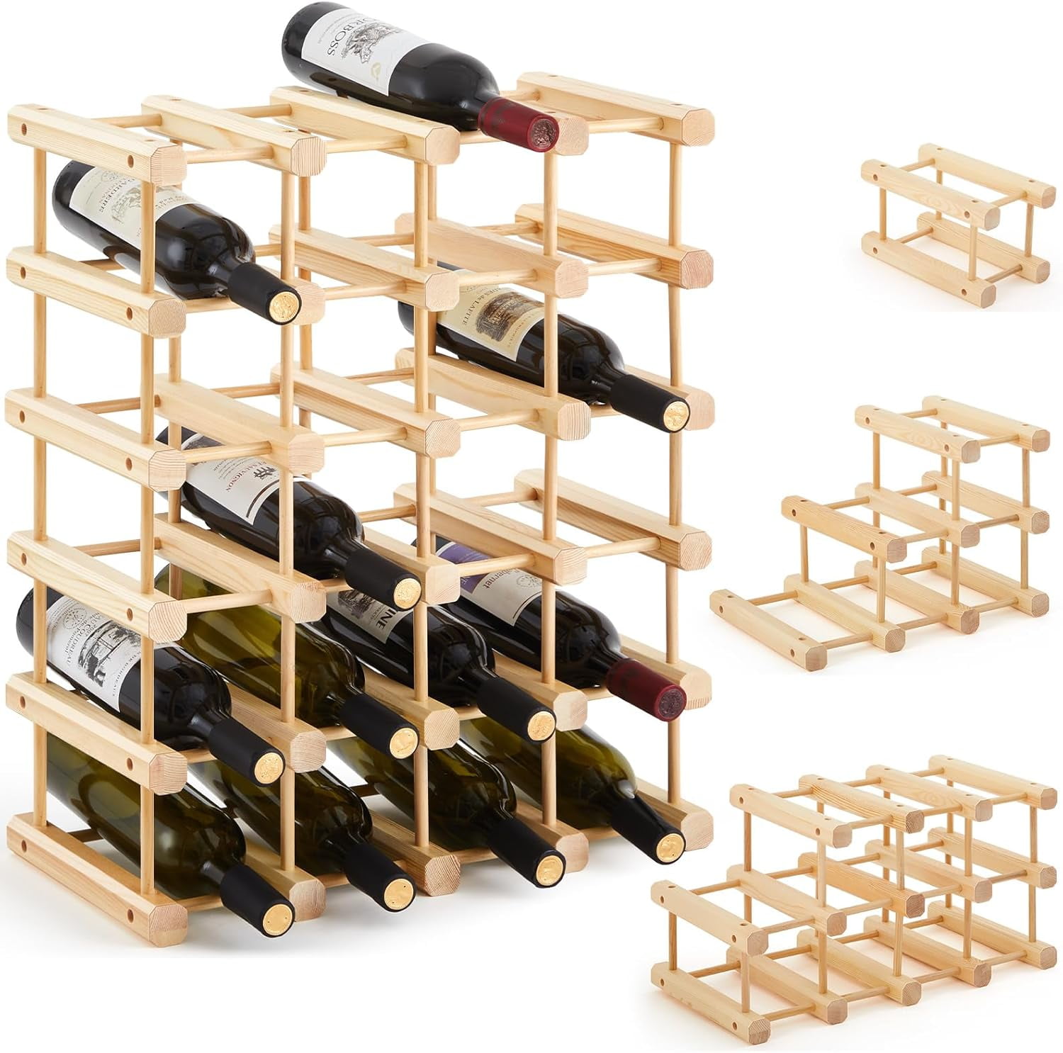 Wooden Wine Rack Stackable Modular Wine Storage for Inside Cabinet DIY Assembly Wood Bottle ...