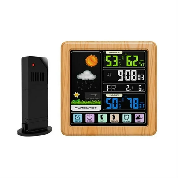 Wooden Wireless Weather Station Alarm Clock Digital Thermometer ...