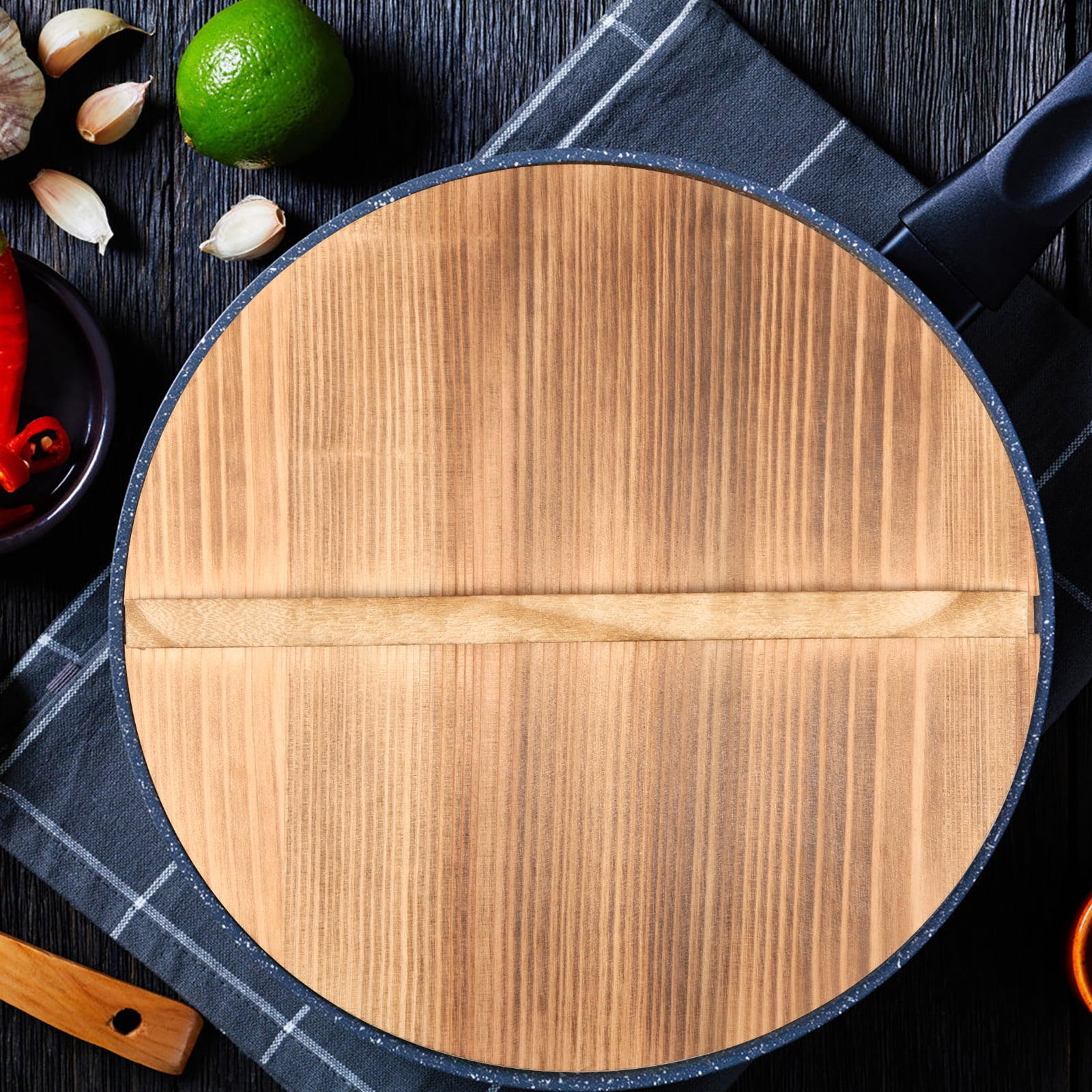 Wooden Wok Lid Smooth Wooden Pot Cover with Long Handle Sealing Wooden ...