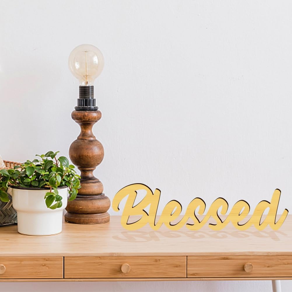 Wooden Words Sign Free Standing Word Blessed Wood & Acrylic Display ...