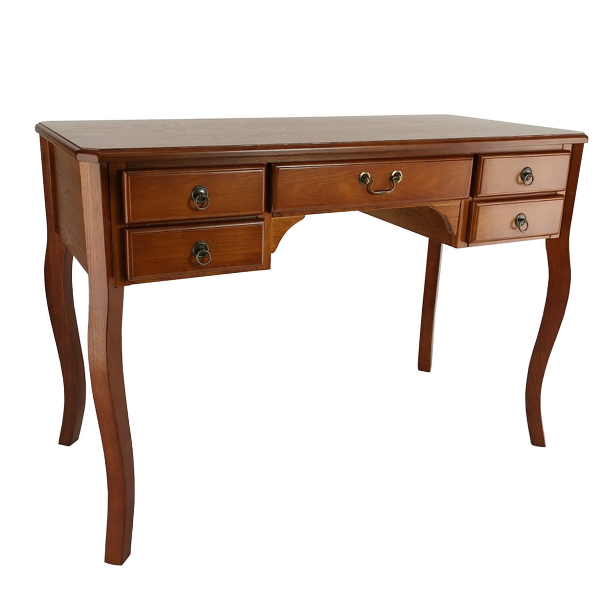 Wooden Writing Desk with Cabriole Legs and 5 Drawers, Brown- Saltoro ...