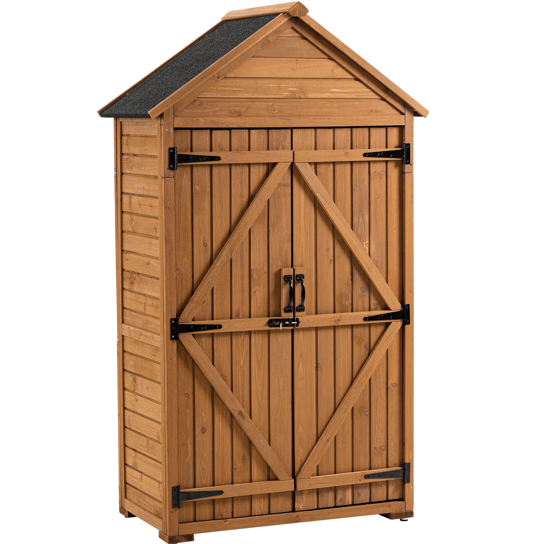 Wooden Yard Cabinet With 4 Metal Brackets And Roof Outdoor Storage 3 ...