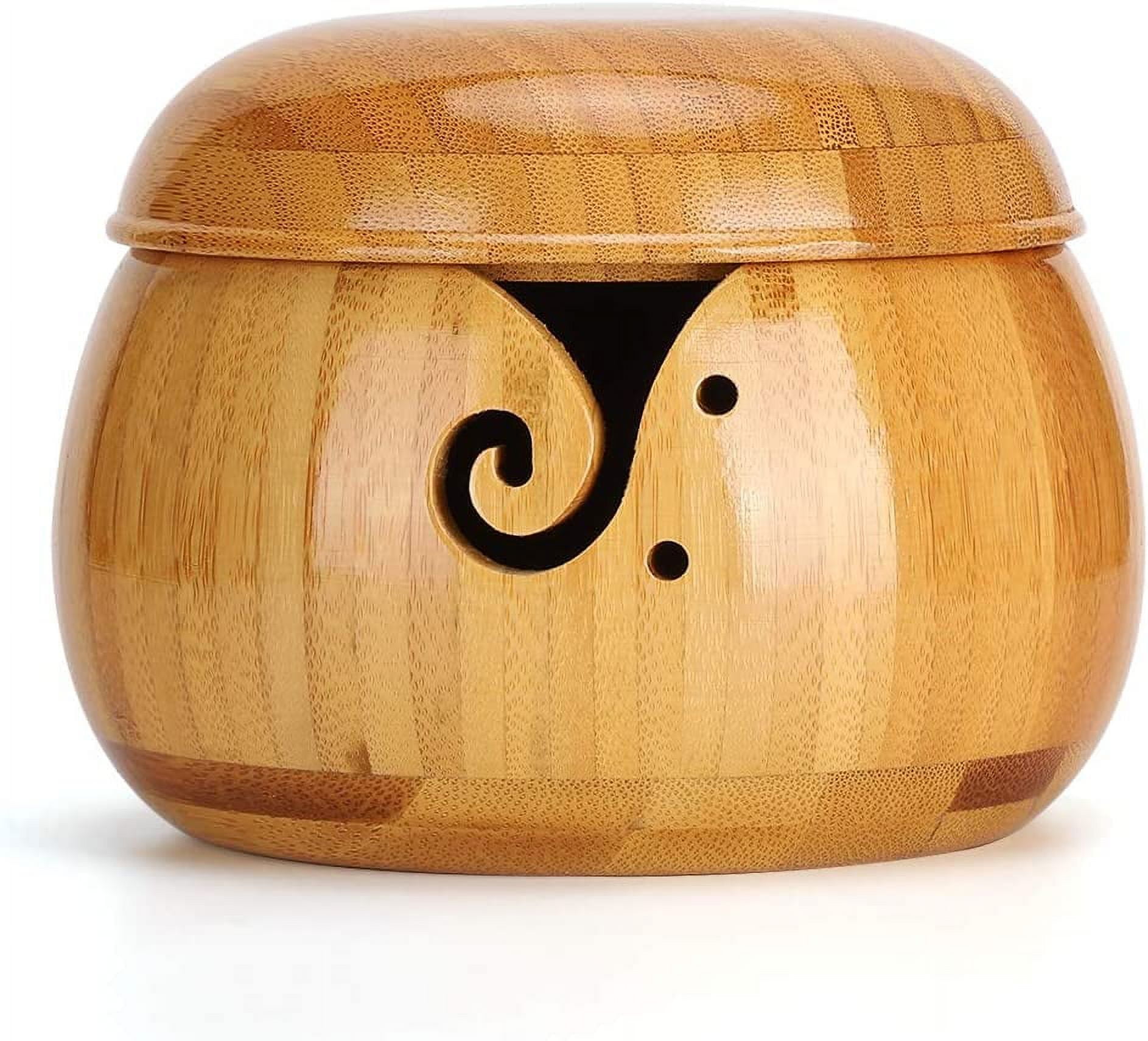 Wooden Yarn Bowl, 6 Inch Manual Crafted Knitting Bowl for Knitting ...