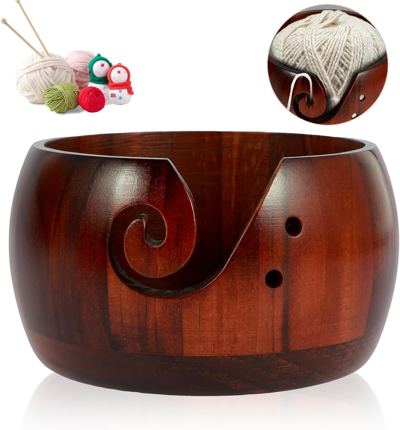 Wooden Yarn Bowl, Knitting Yarn Bowls with Holes, Pine Wood Crafted ...