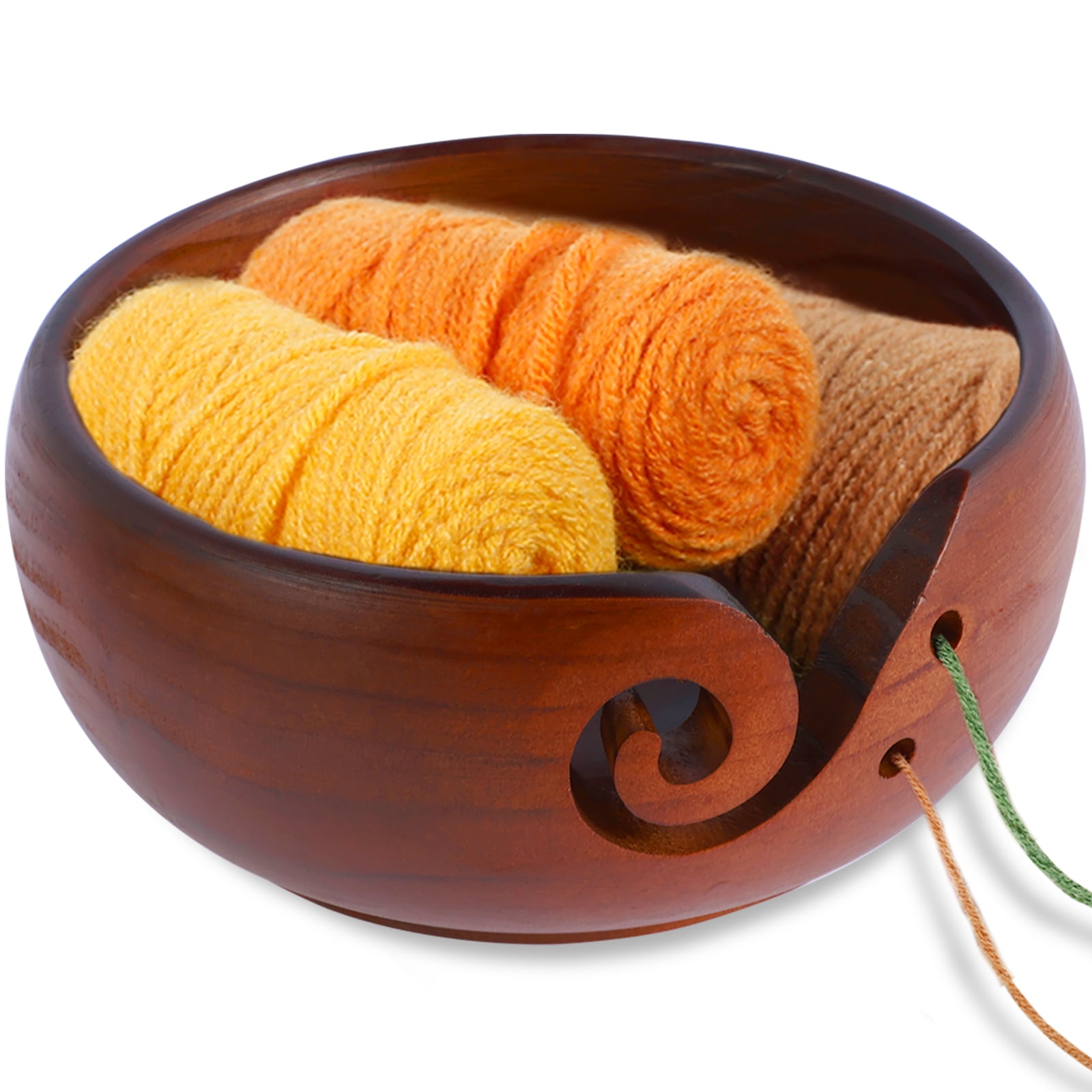 Wooden Yarn Bowl,Knitting Yarn Bowl with Holes,Pine Wood Crochet Bowl ...