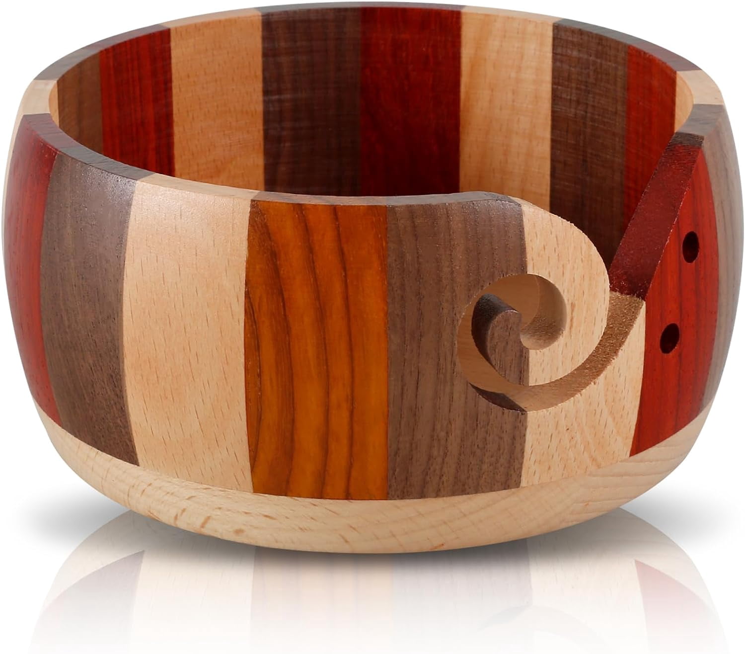 Wooden Yarn Bowl Round Crochet Bowl Holder with Holes Wooden Weaving ...