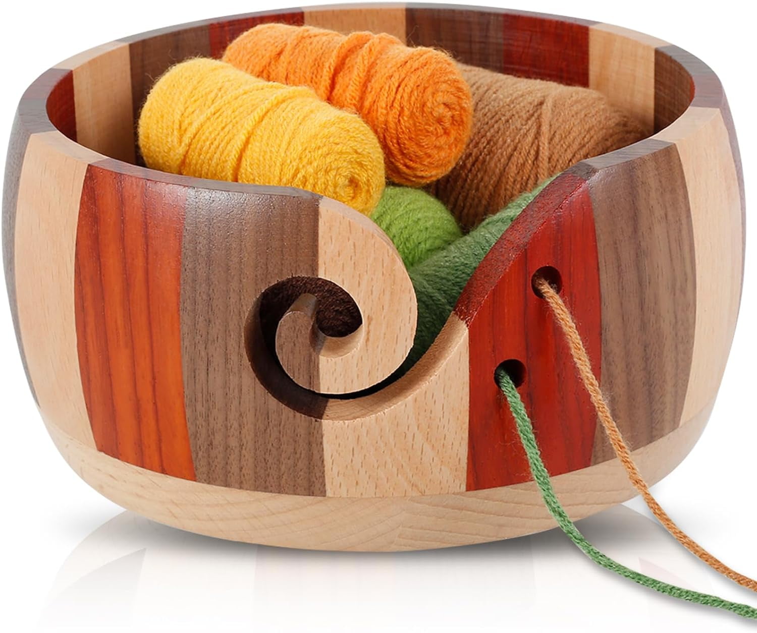 Wooden Yarn Bowl Round Crochet Bowl Holder with Holes 17cmx9cm Wooden ...