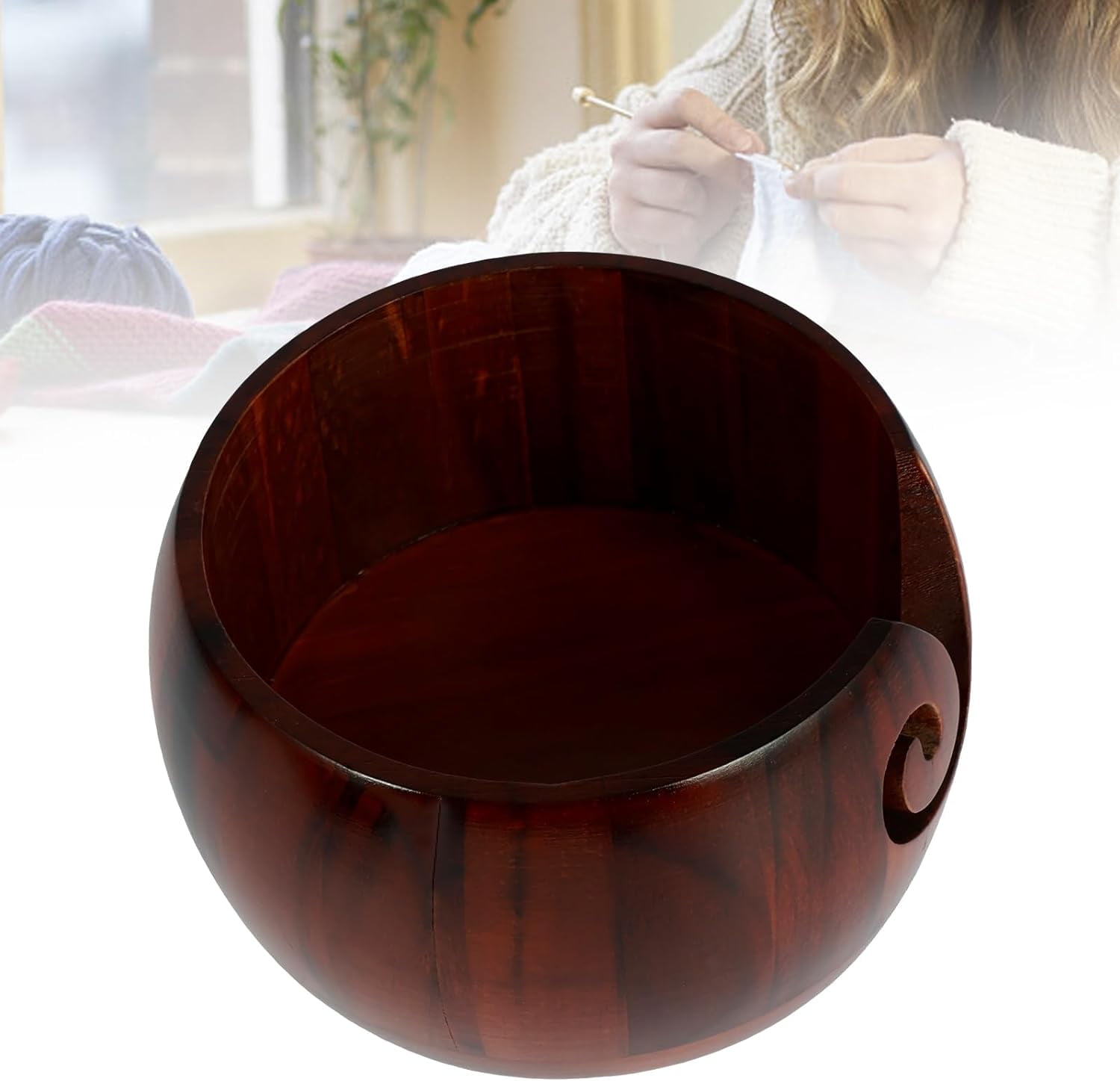 Wooden Yarn Bowl Round Crochet Bowl Holder with Holes Pine Knitting ...