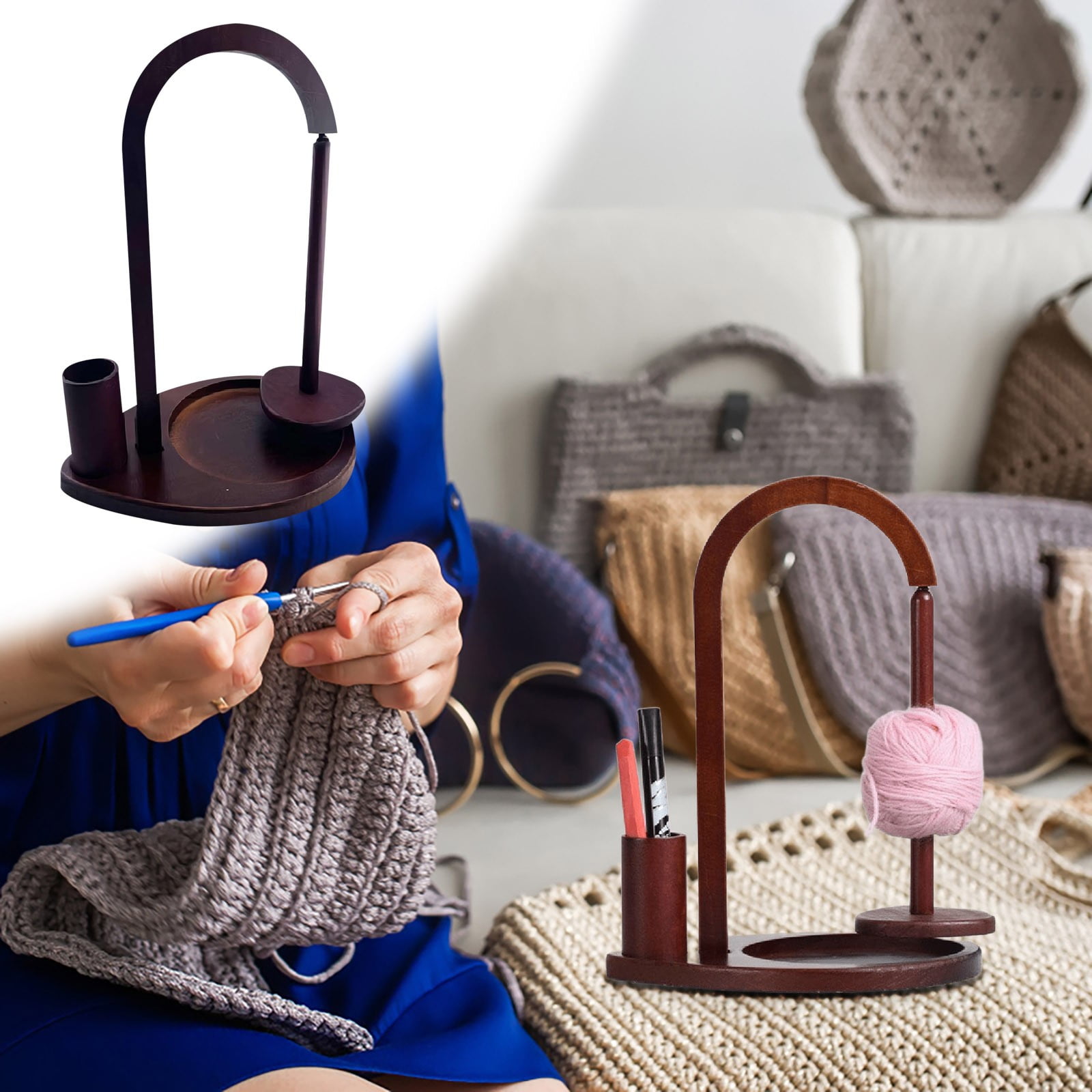 Wooden Yarn Crocheting Tool, Magnetic Rotating Holder, Easy Tension Control, Ergonomic Design ...