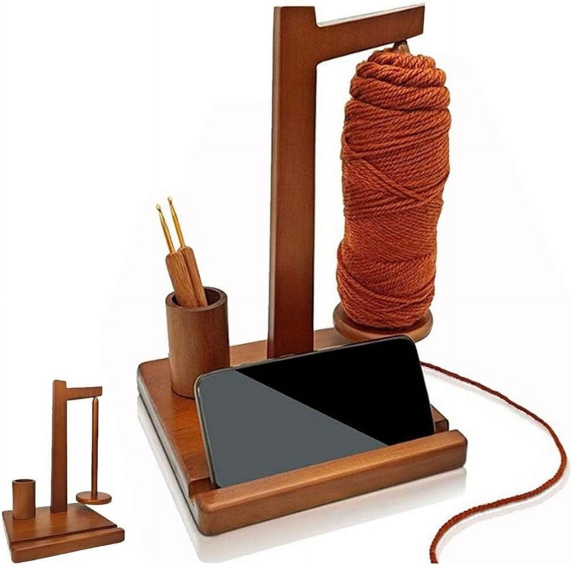 Wooden Yarn Holder for Crocheting with Phone Stand, Wooden Yarn Spool ...