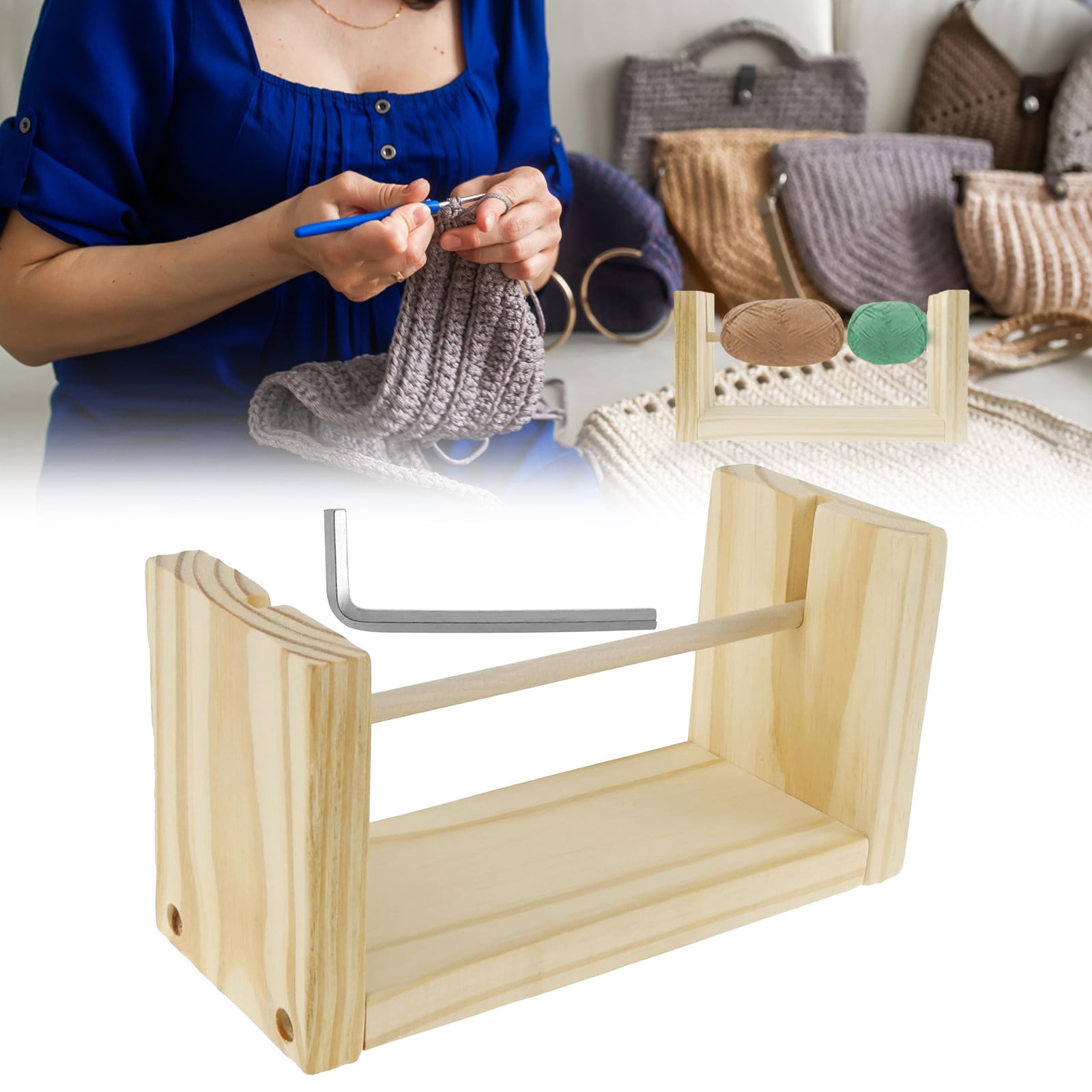 Wooden Yarn Holder For Crocheting Rotatable Yarn Rack Stand Easy To ...