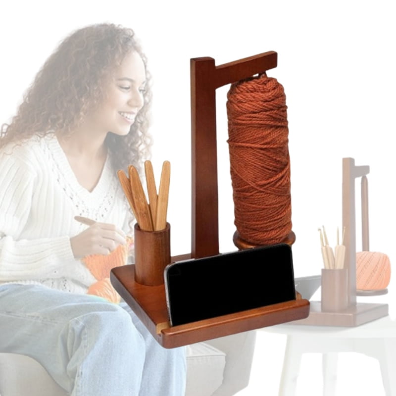 Wooden Yarn Holder with Phone Holder Yarn Spinner Stand, Rotating ...