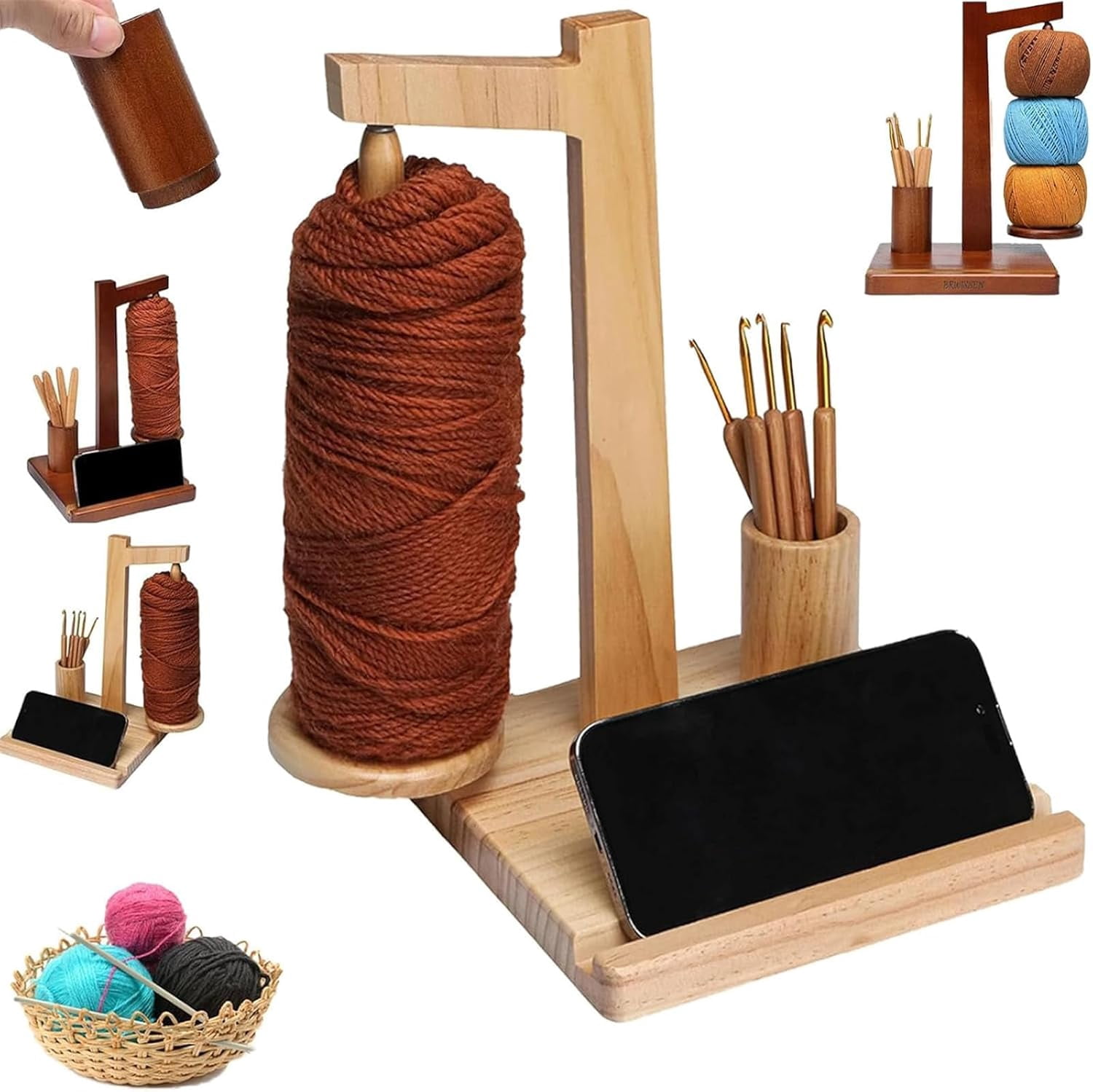 Wooden Yarn Holder Phone Stand, Wooden Yarn Holder with Phone Stand ...