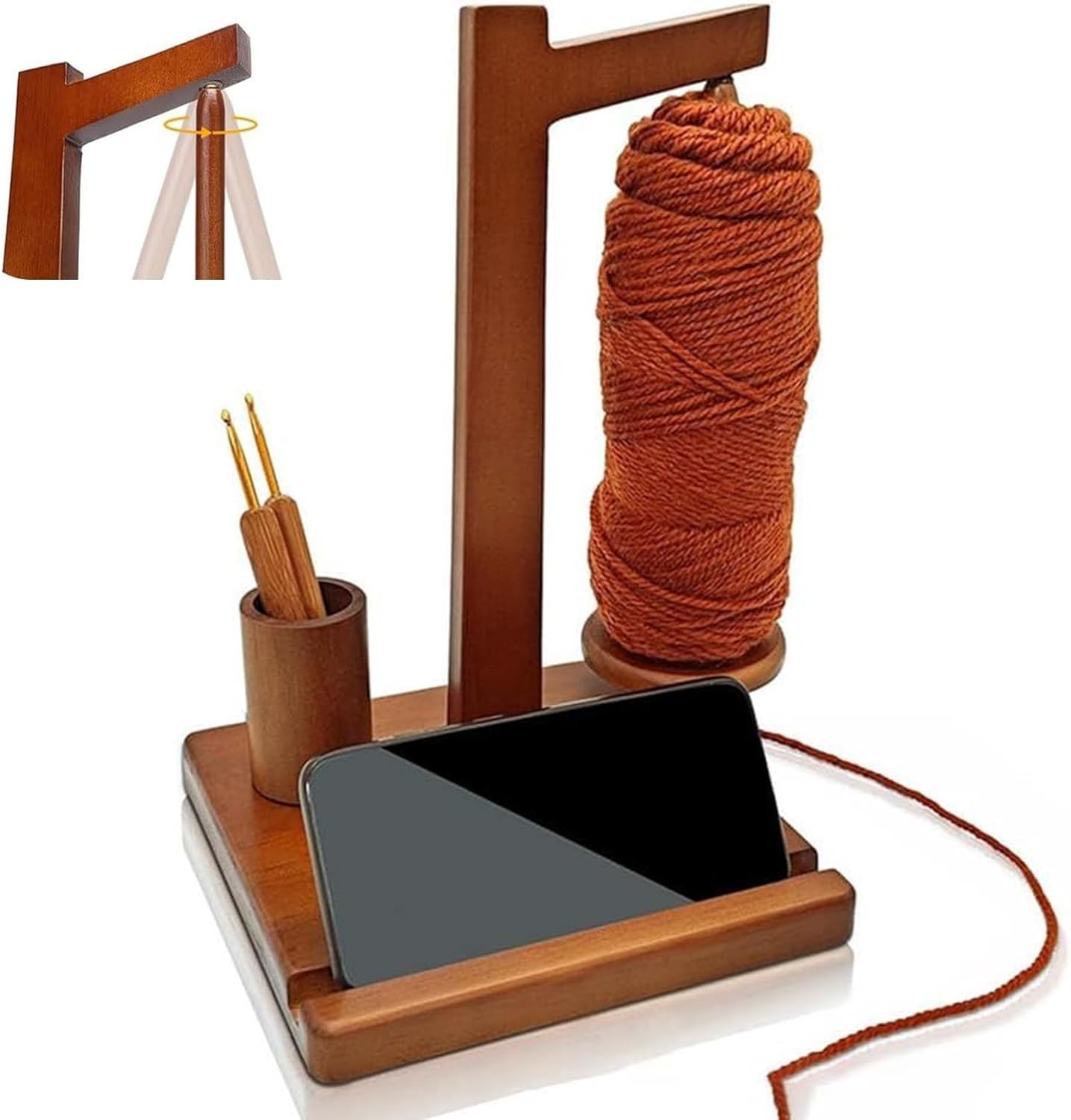 Wooden Yarn Holder with Phone Stand,Magnetic Crochet Spinner Wobbles ...