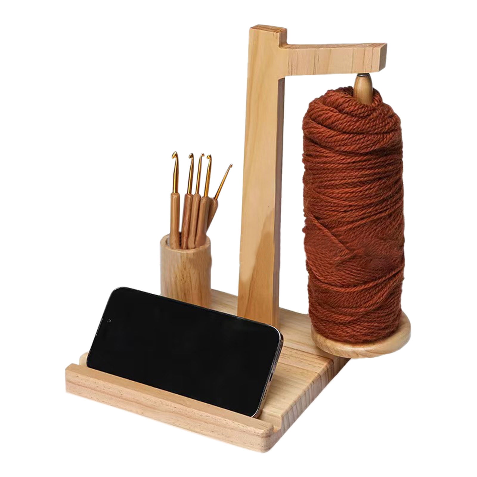 Wooden Yarn Holder with Phone Stand Wooden Yarn Spool Rack Yarn Holder ...