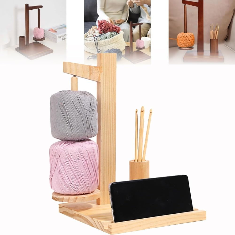 Wooden Yarn Holder with Phone Stand, Wooden Yarn Spool Rack for Easy ...