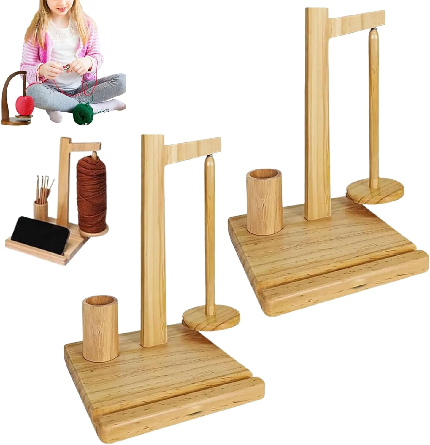 Wooden Yarn Holder Phone Stand, Wooden Yarn Spool Rack, Magnetic Yarn ...
