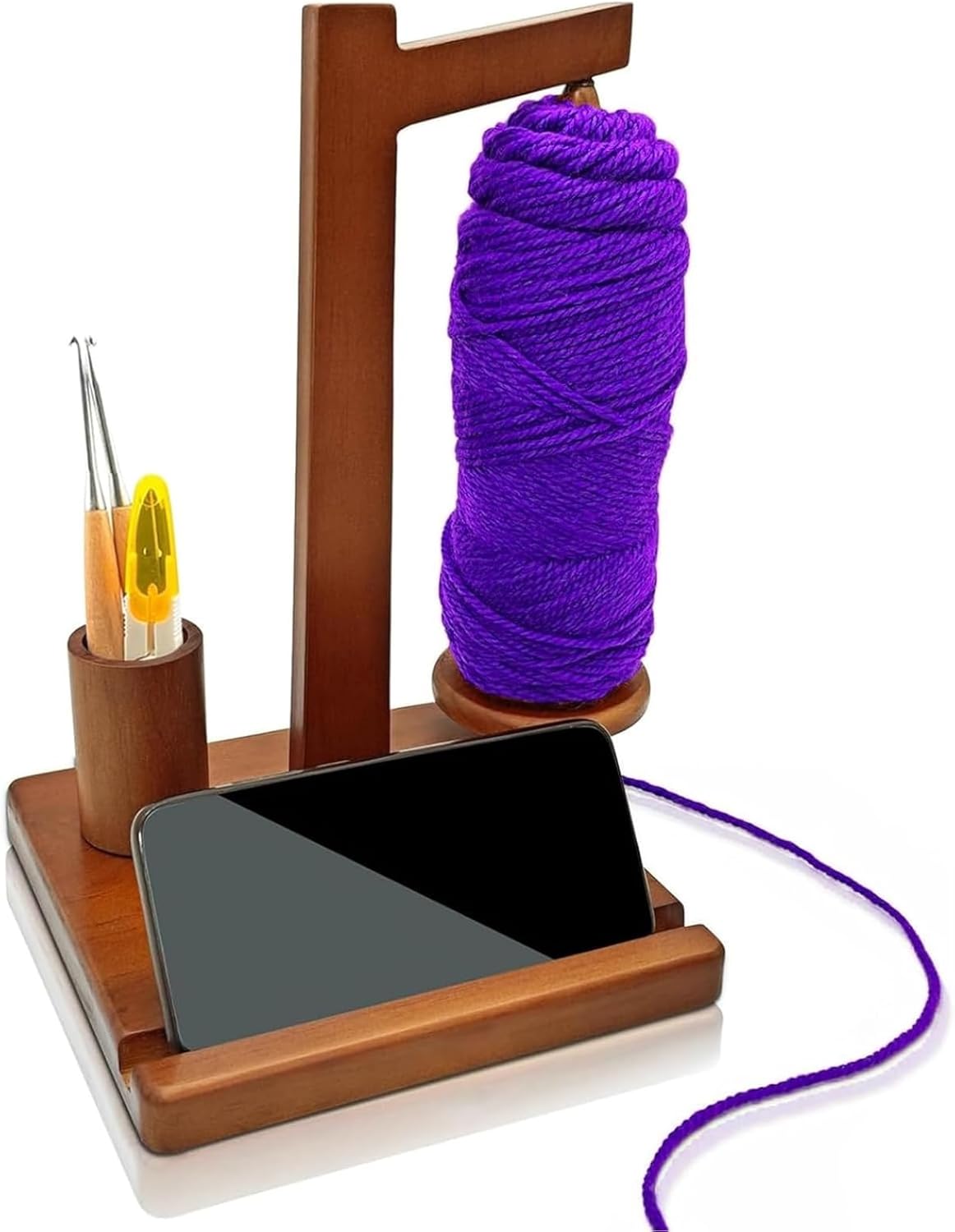 Wooden Yarn Holder Phone Stand, Wooden Yarn Spool Rack, Magnetic Yarn ...