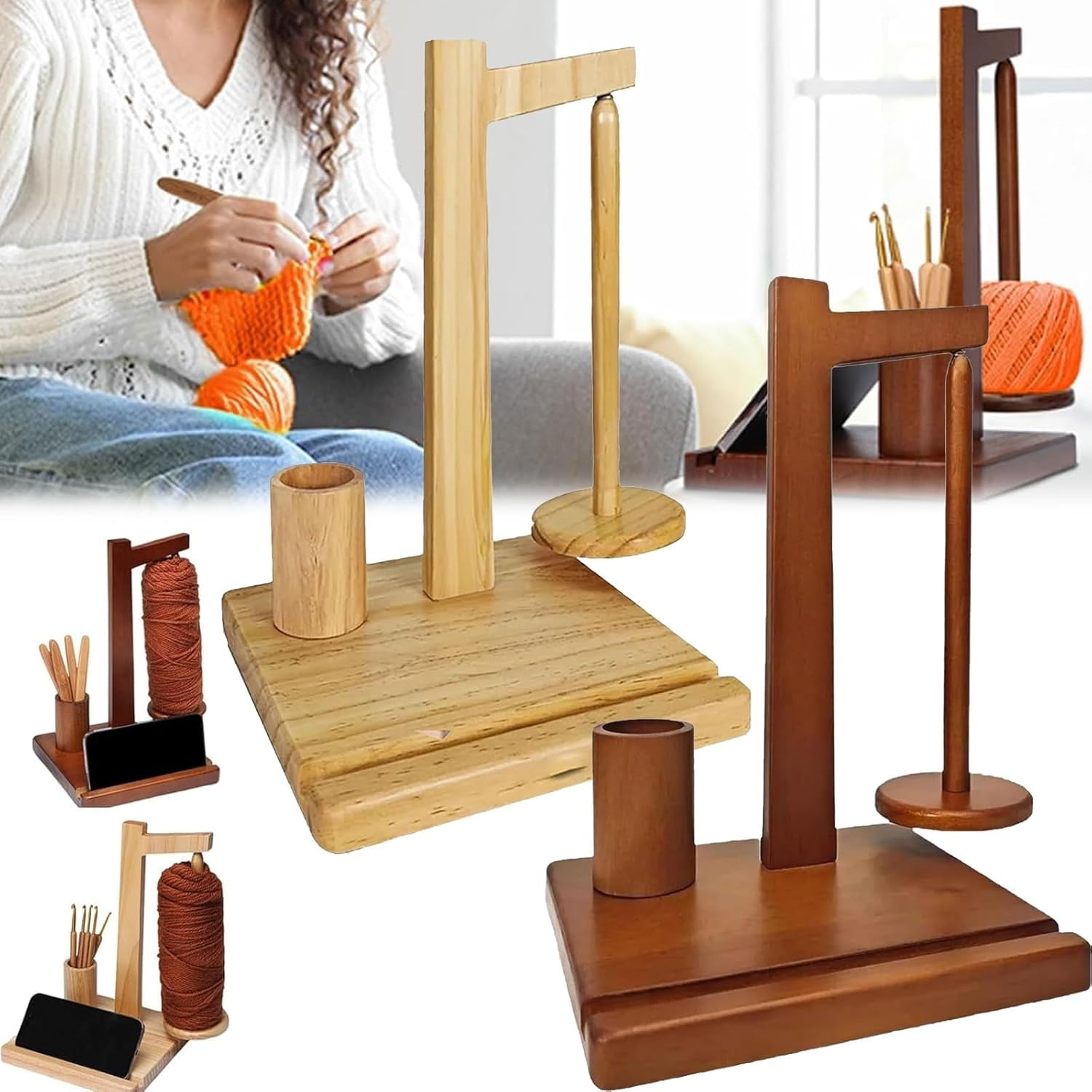 Wooden Yarn Holder Phone Stand, Wooden Yarn Spool Rack, Magnetic Yarn ...